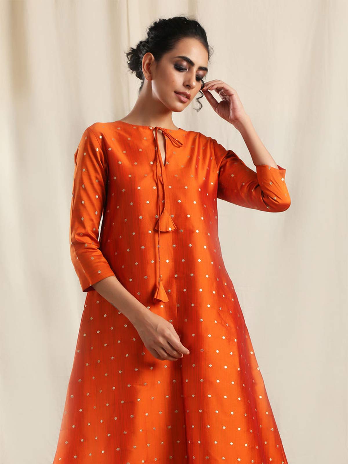 Indian Kurti for Womens With Pant | Art Silk Woven Kurta Kurtis Dress For Women Tops Tunic Orange