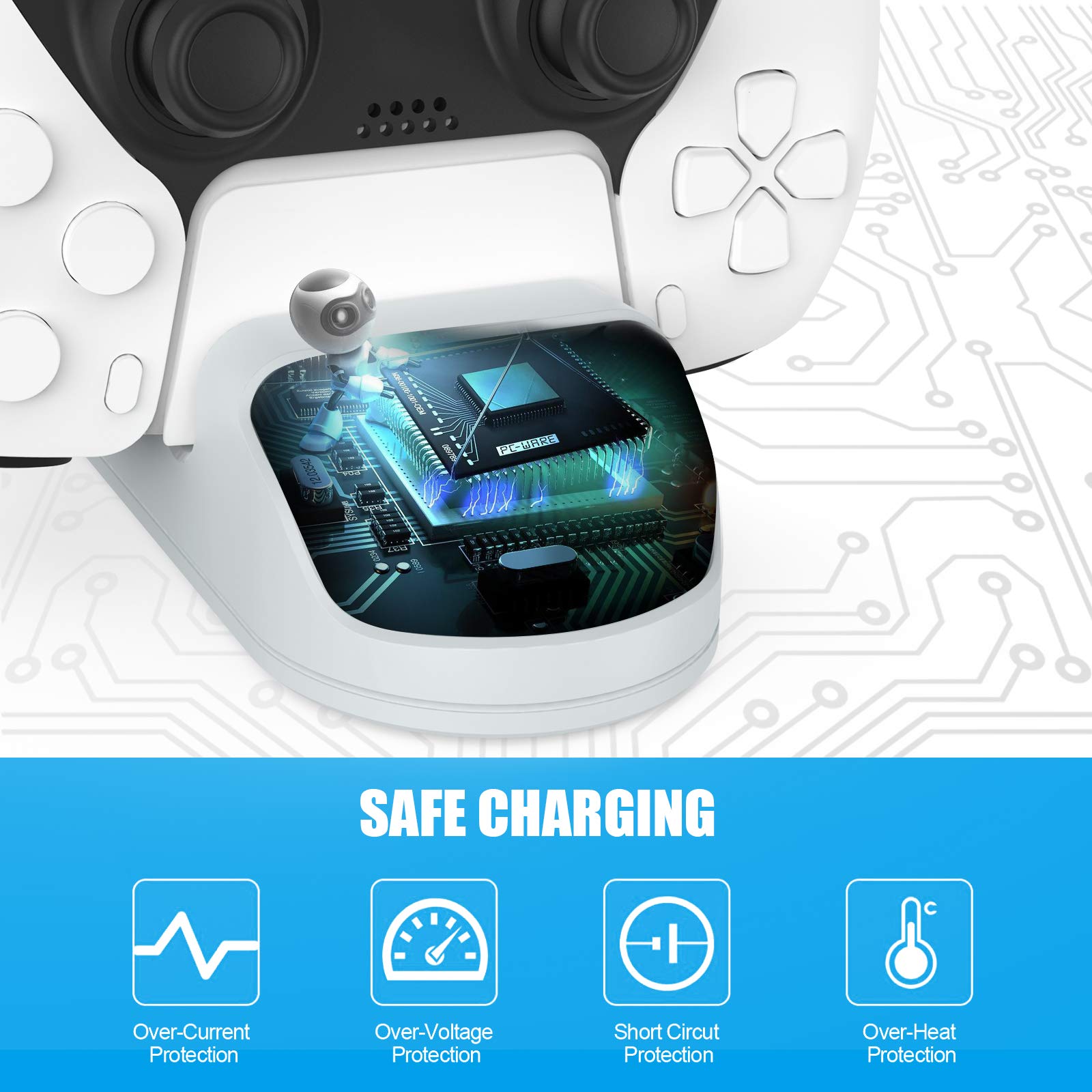 Melusen PS5 Controller Charging Station, Dual USB Type-C Fast Charger, Dock with Dual LED Indicators Safety Chip Protection for Sony DualSense Controllers, White