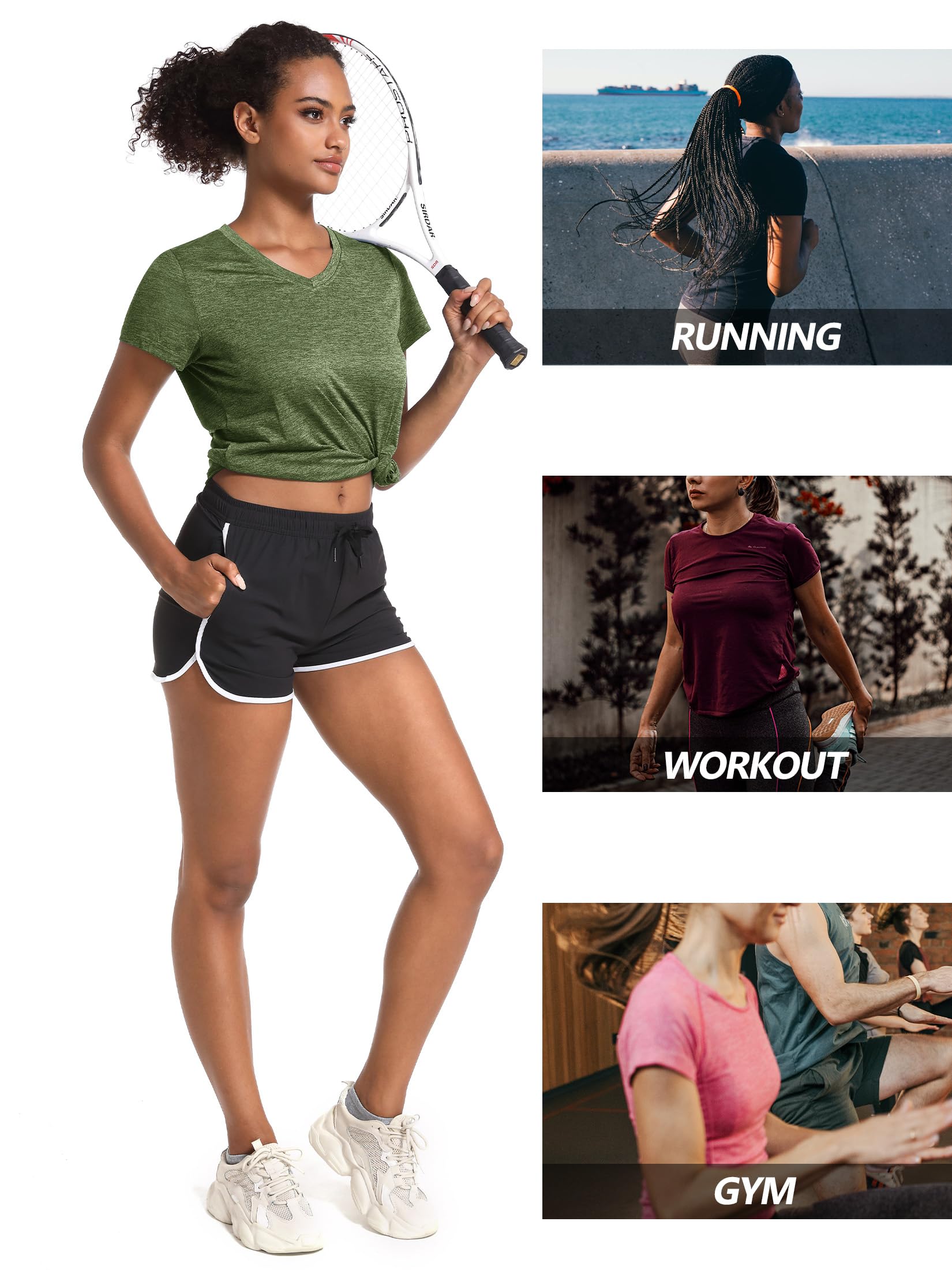 MAGCOMSEN Womens Short Sleeve V Neck T-Shirts 3 Bulk Quick Dry Lightweight Athletic Tees Workout Tops Moisture Wicking Performance Shirts