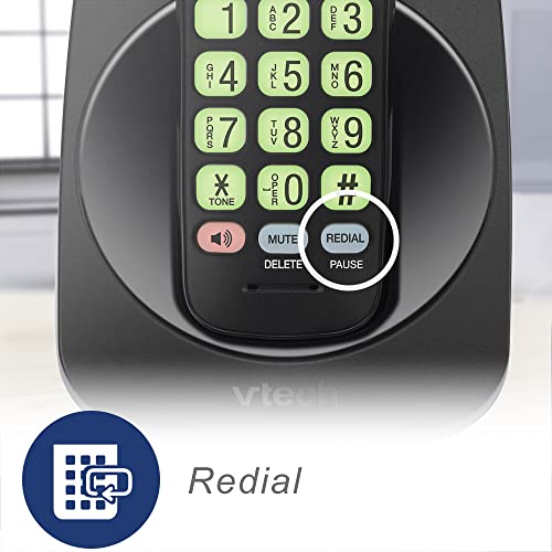 VTech VG101-11 DECT 6.0 Cordless Phone for Home, Blue-White Backlit Display & Big Buttons, Full Duplex Speakerphone, Caller ID/Call Waiting, Easy Wall Mount, Reliable 1000 ft Range (Black)