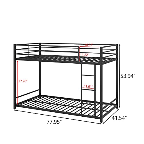 JURMERRY Metal Bunk Bed Twin Over Twin Beds with Sturdy Guard Rail & Ladder, Space-Saving Design No Box Spring Needed,Black