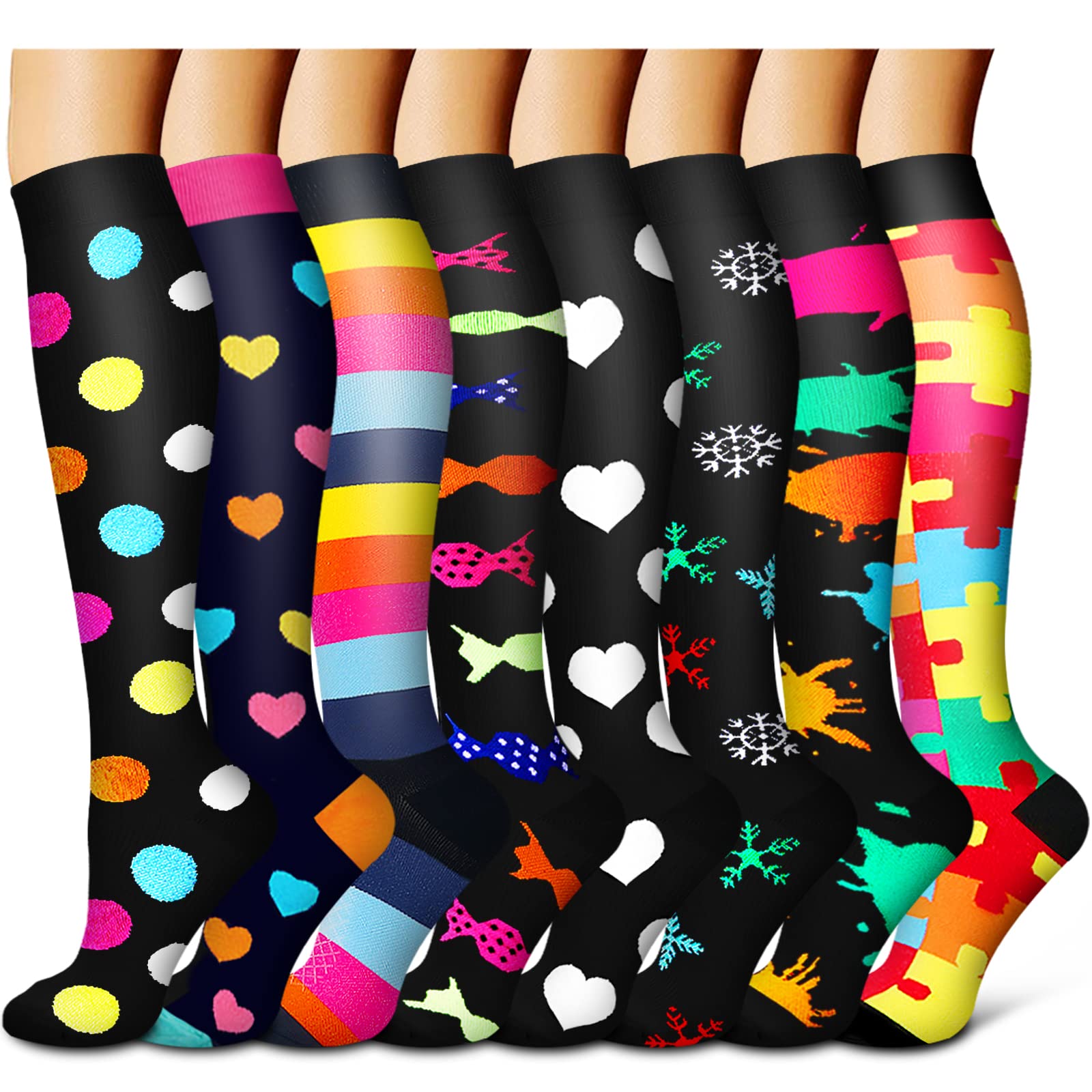 Laite Hebe Compression Socks For Women& Men circulation(8 Pairs),Socks-Best for Running,Sports,Hiking,Flight travel,Pregnancy