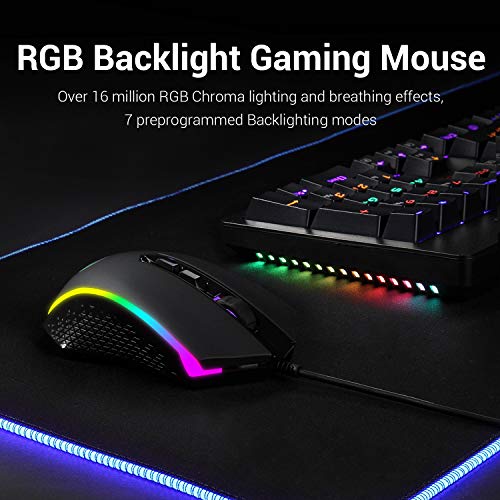 Redragon S117 Gaming Keyboard Mouse Combo Mechanical RGB Rainbow Backlit Keyboard Brown Switches RGB Gaming Mouse for Windows PC Gamers (104 keys)