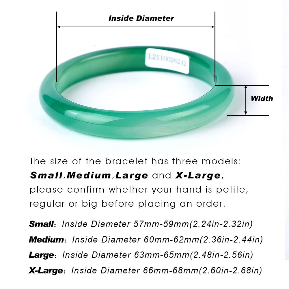 LIU'S TUNG Jade Bangle Bracelet for Women Girls Classcial Retro Chinese Style Natural Green Agate Bangle (Green, Medium Size (60-62mm))