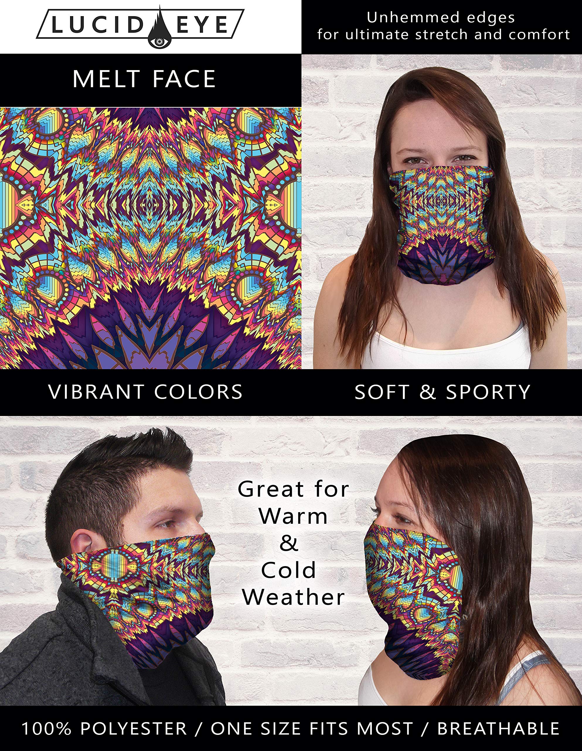 Lucid Eye Neck Gaiter Multipack 3PCS, Colorful Festival Series, Stretchy Tube Scarf