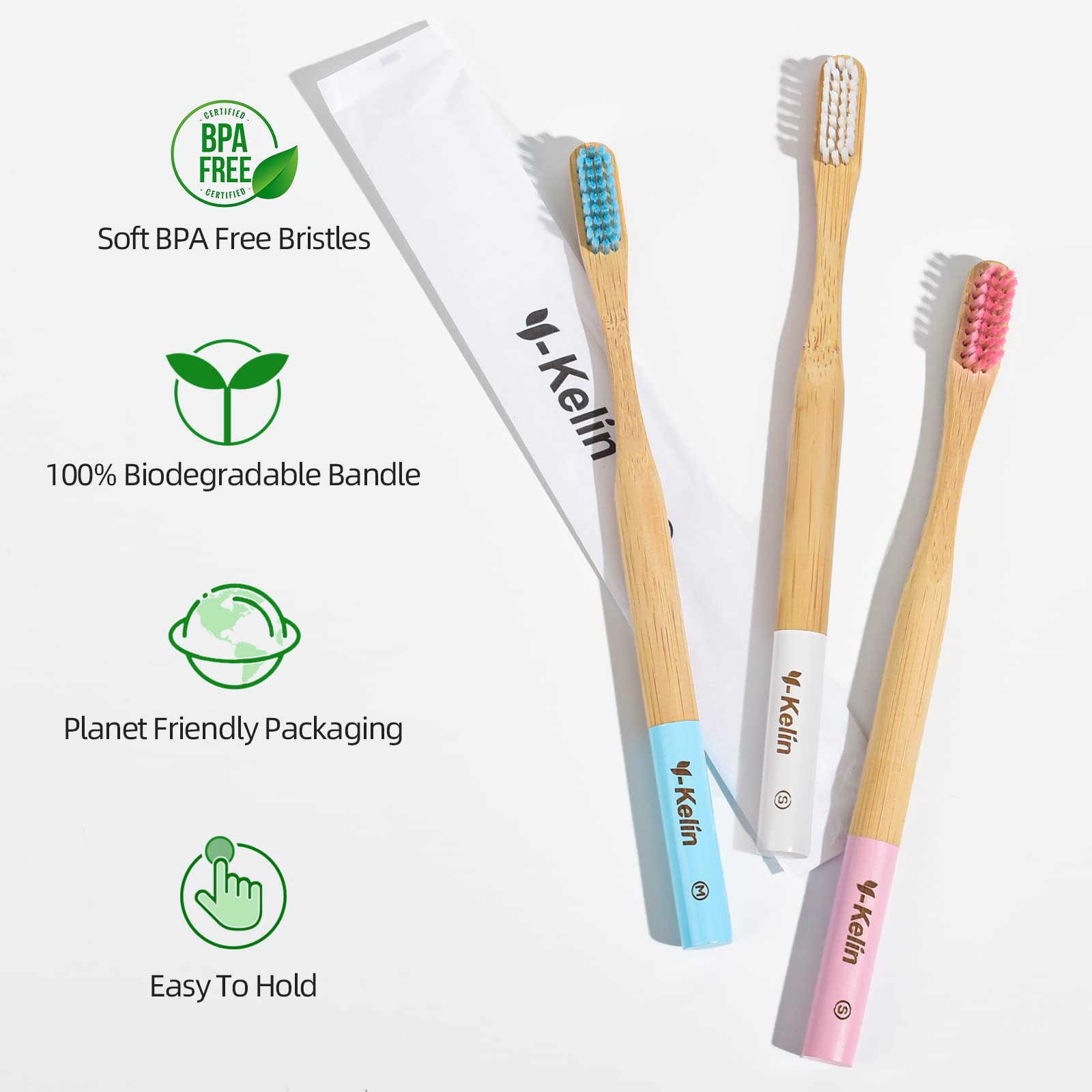 Y-Kelin Bamboo V-Shaped Orthodontic Toothbrush，Eco Friendly Bamboo Toothbrush（3pcs） Soft Bristle Toothbrush (Pink Soft)