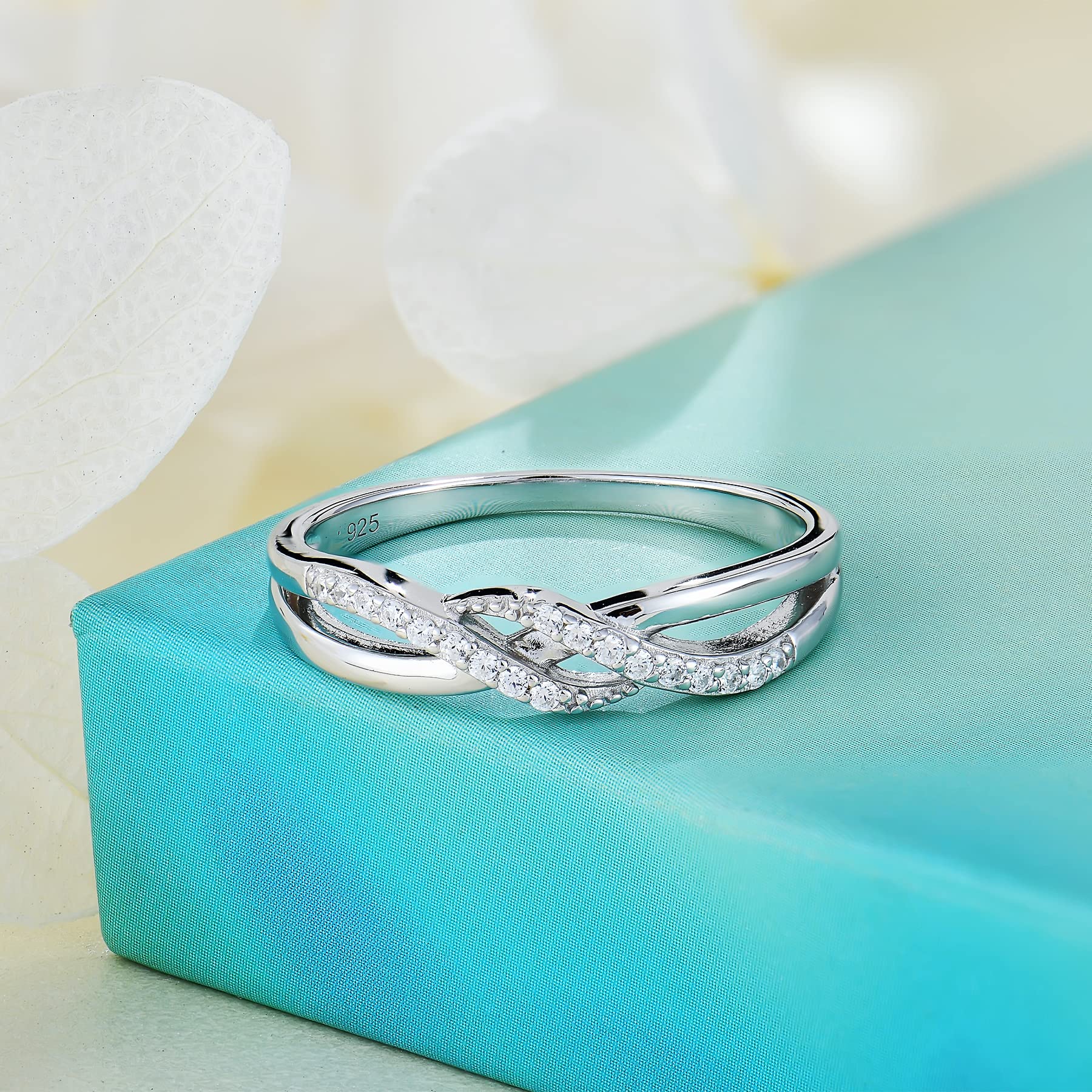 PAZEEN Infinity Twist Wedding Ring 925 Sterling Silver Criss Cross Ring Cubic Zirconia Statement Band Promise Ring for Her size8