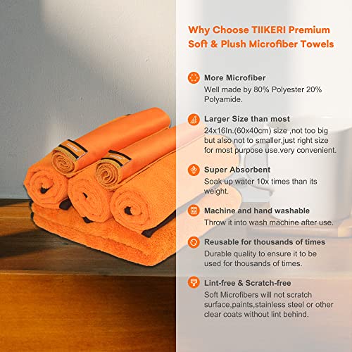 TIIKERI Super Microfiber Towels 6PCS for Cars Washing Polishing and Window Cleaning Supplies etc Multi-Purpose Use