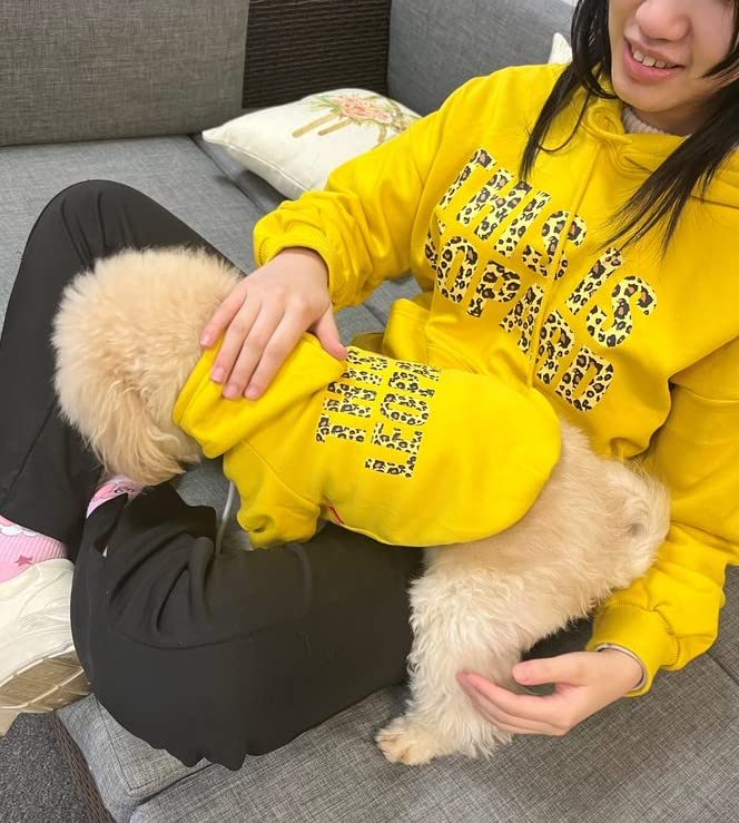 YoPetMax Pet-Parent Matching Leopard Pattern Family Look Pullover Hoodie Sweatershirt for Cat Small Dog Kitten Puppy Dogs&Mommy Outfits Clothes are Sold Separately(XL,Yellow)
