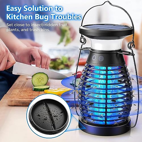 Solar Bug Zapper Outdoor Waterproof, KOOSA Cordless & Rechargeable Mosquito Zapper with 4200V High Powered UV Light, 3 in 1 Fly Zapper Up to 2100 Sq Ft Can Attract Gnats, Mosquitoes, Flies, Moths