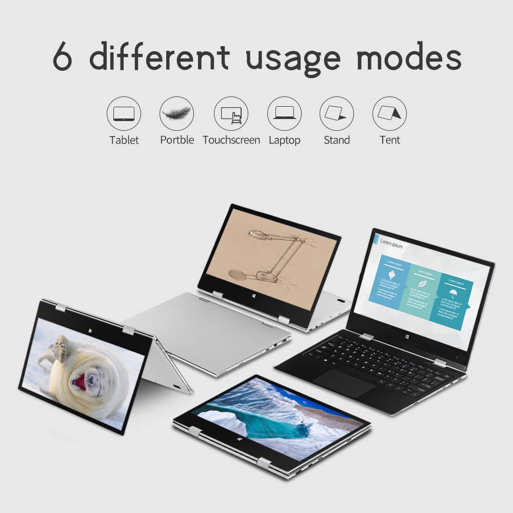 Jumper 11.6 inch Full HD Touchscreen Laptop 4GB RAM, 128GB eMMC 360 Degree Convertible Tablet PC Windows 10 Ultrabook PC Intel Celeron N4100 Quad Core Processor