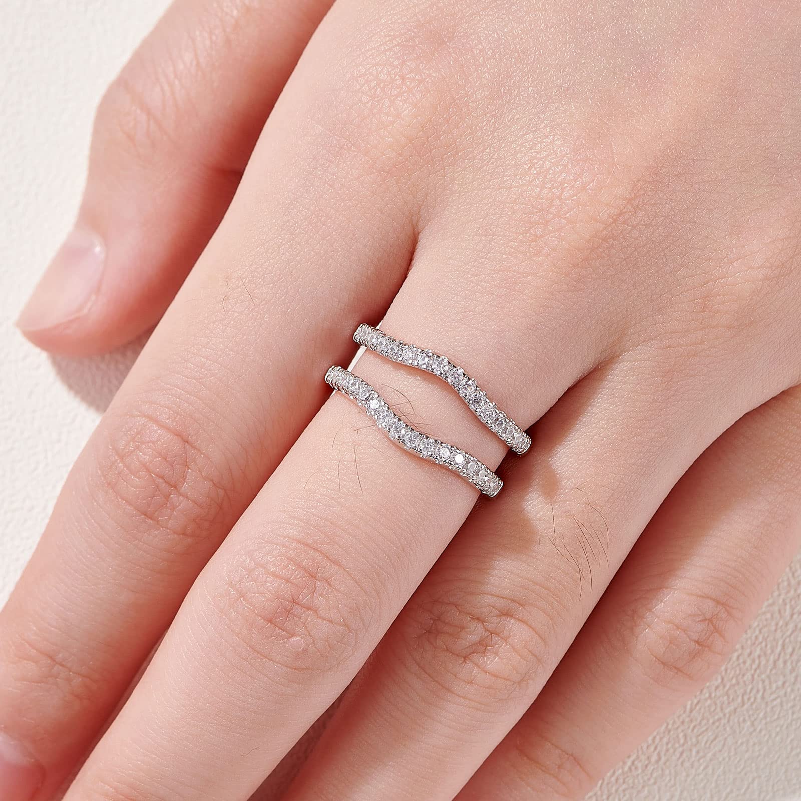 Newshe Women Wedding Ring Enhancer Guard for Engagement Rings AAAAA Cubic Zirconia Bridal 0.35Ct Sterling Silver Band Size 6