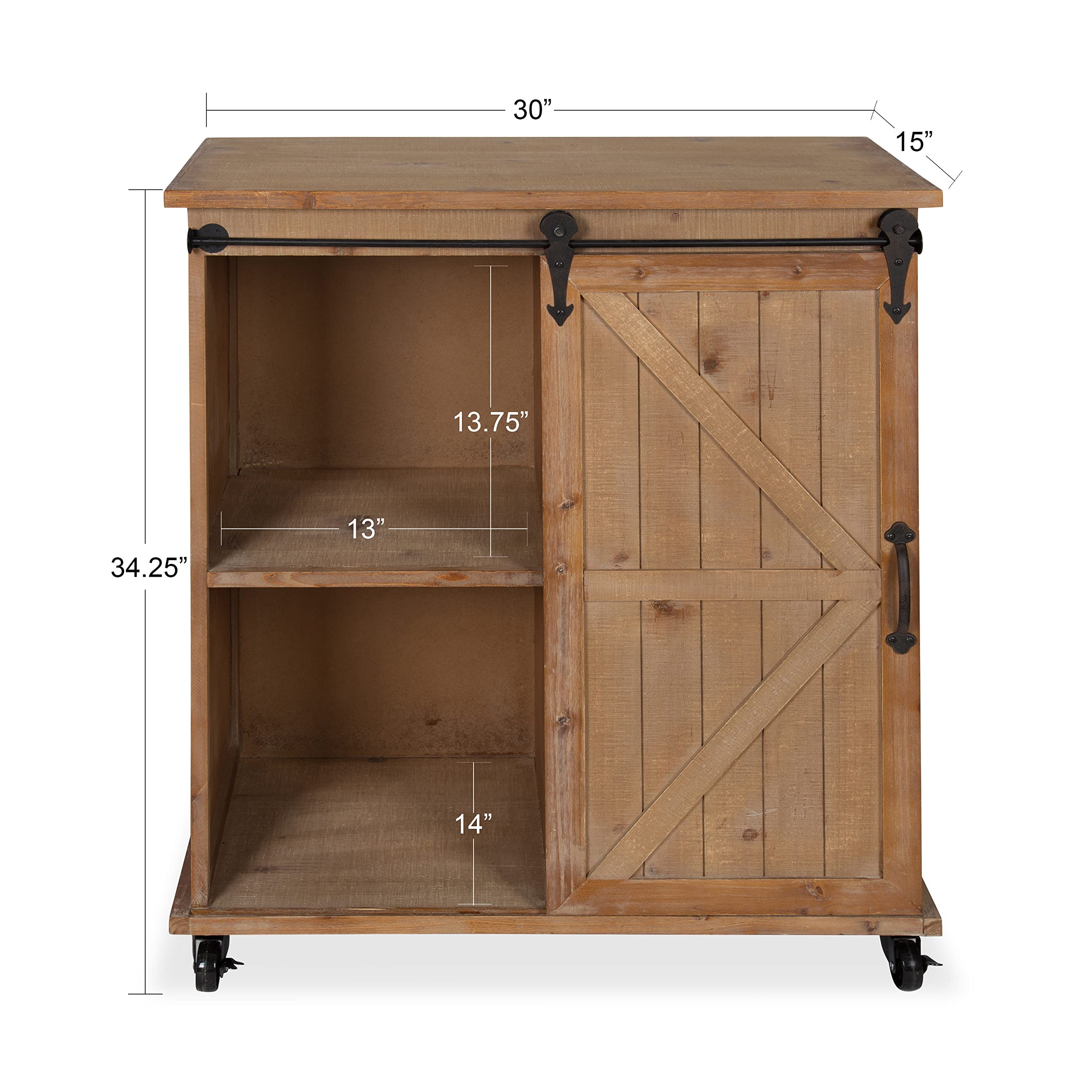 Kate and Laurel Cates Multi-Purpose Wooden Rolling Kitchen Cart Storage Cabinet with Sliding Barn Door, Rustic Wood Finish