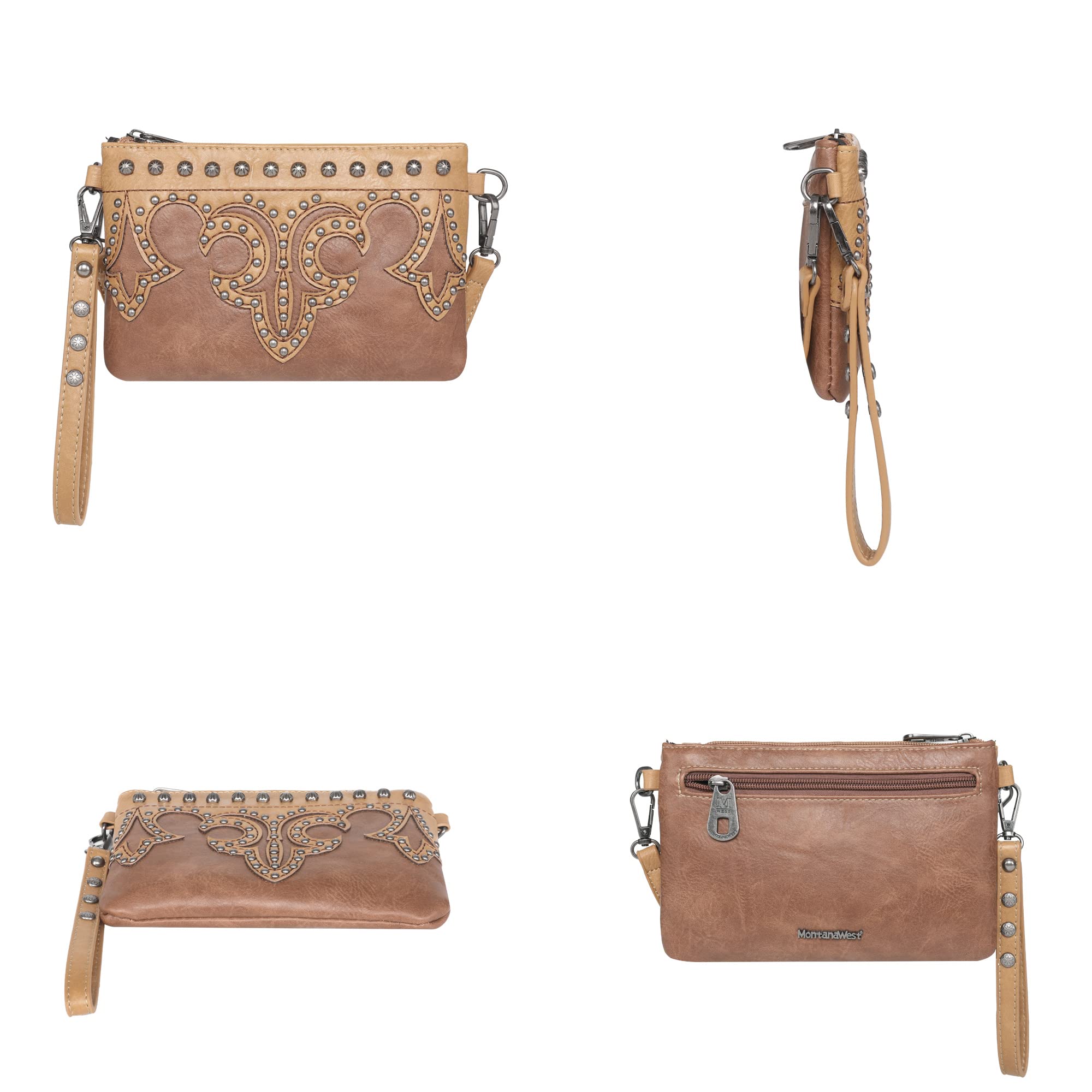 Montana West Boot Scroll Collection Crossbody Bag Small Western Purses and Handbag Clutch Wallet with Wristlet Strap MW1100-181BR