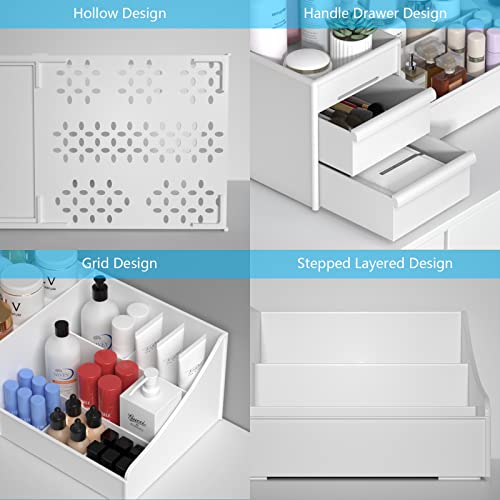 VZINO Drawer Makeup Organizer for Vanity, Large White Desk Organizer for Cosmetics, Skincare, or Stationery, Perfect for Bedroom and Office Countertops