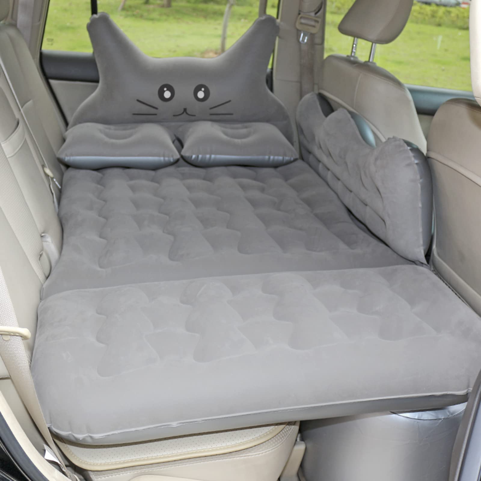 MLCTECH Car Air Mattress SUV Air Mattress Camping Inflatable Thickened Bed with Back Cushion - Two Foot Pier and Two Pillows - PVC Sleeping Bed with Electric Air Pump and Storage Bag (Grey)