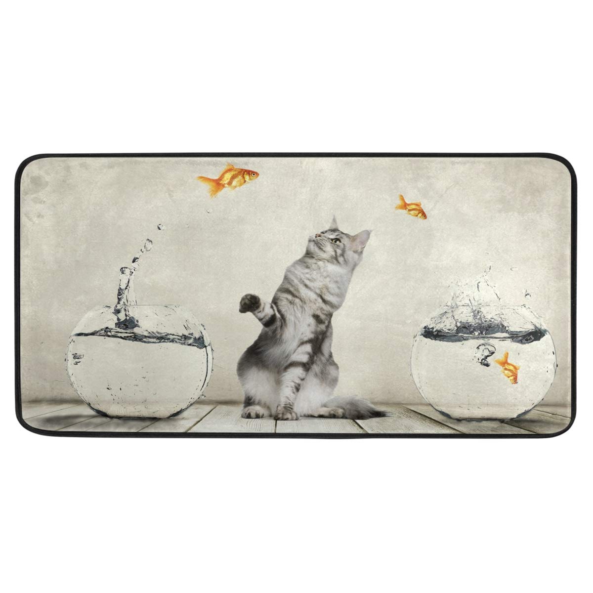 MOYYO Kitchen Mat Animal Funny Cute Cat Fish Kitchen Rug Mat Anti-Fatigue Comfort Floor Mat Non Slip Oil Stain Resistant Easy to Clean Kitchen Rug Bath Rug Carpet for Indoor Outdoor Doormat