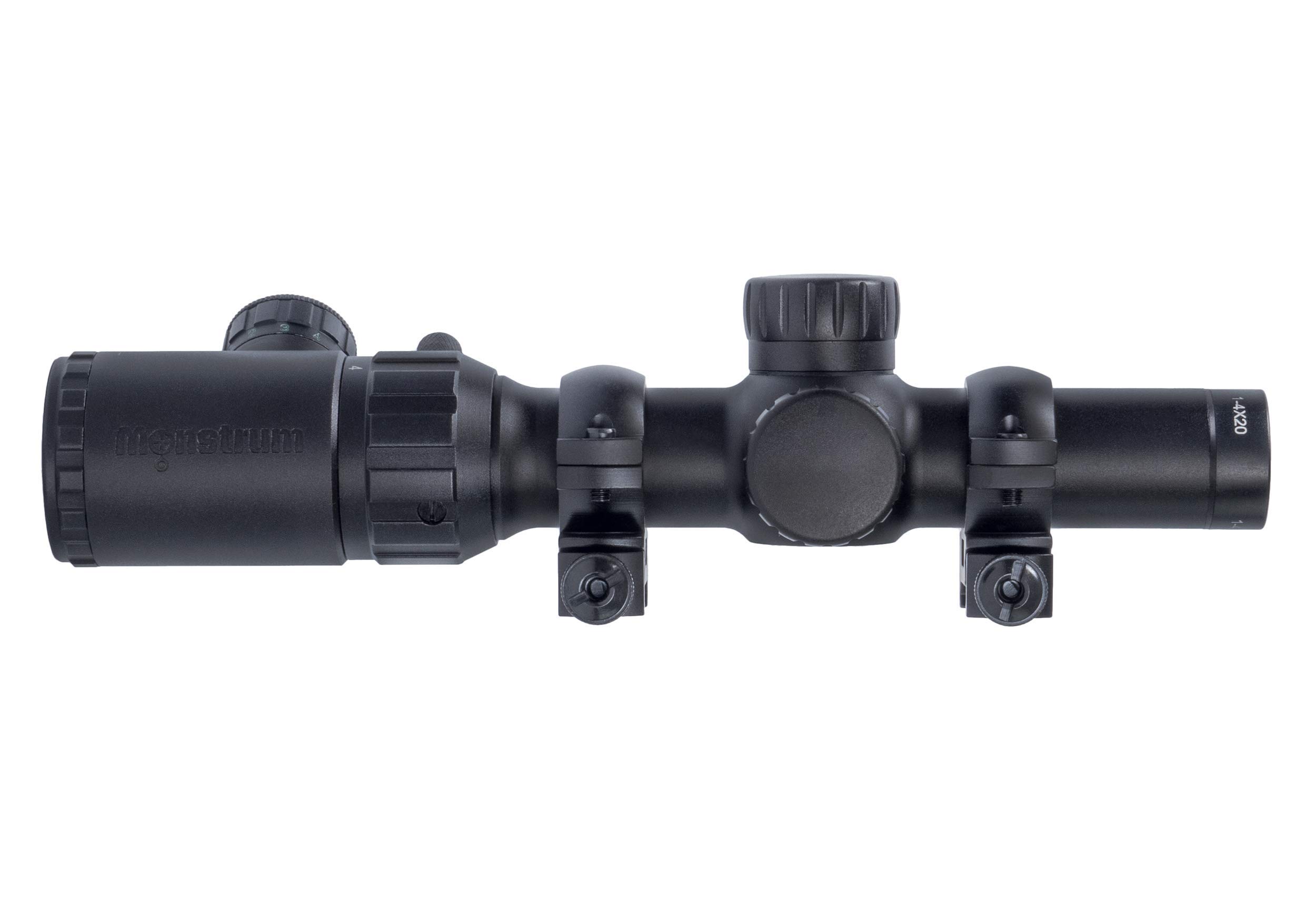 Monstrum 1-4x20 Rifle Scope with Rangefinder Reticle | Monstrum Offset Picatinny Scope Rings | Bundle