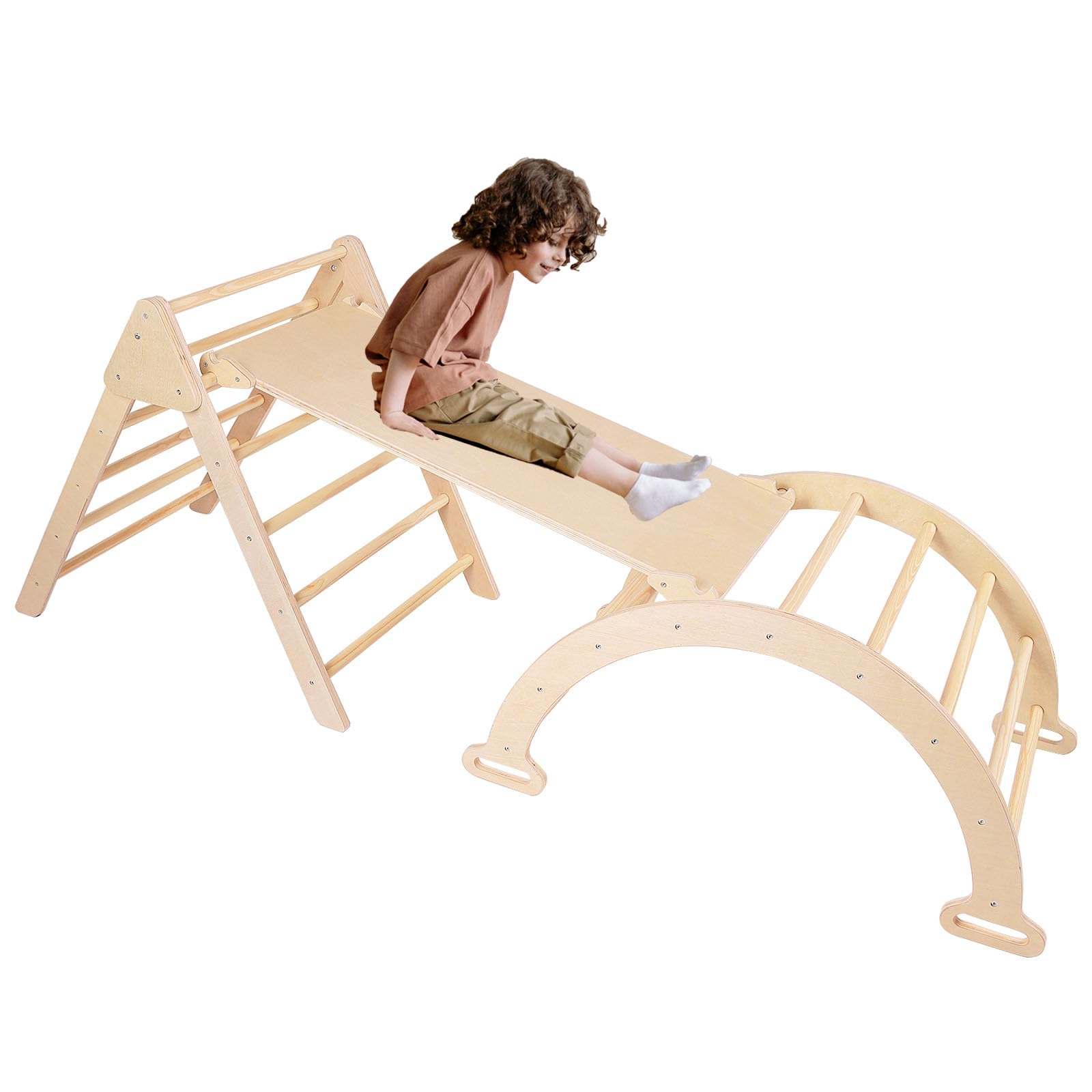 MyHarney 3-in-1 Wooden Climbing Ladder Toys, Climbing Gym Set for Toddlers, Triangle Toddler Boys & Girls Climber Toys with Ramp, Toddler Slide Ladder for Home Indoor Playground 2-6yrs Old
