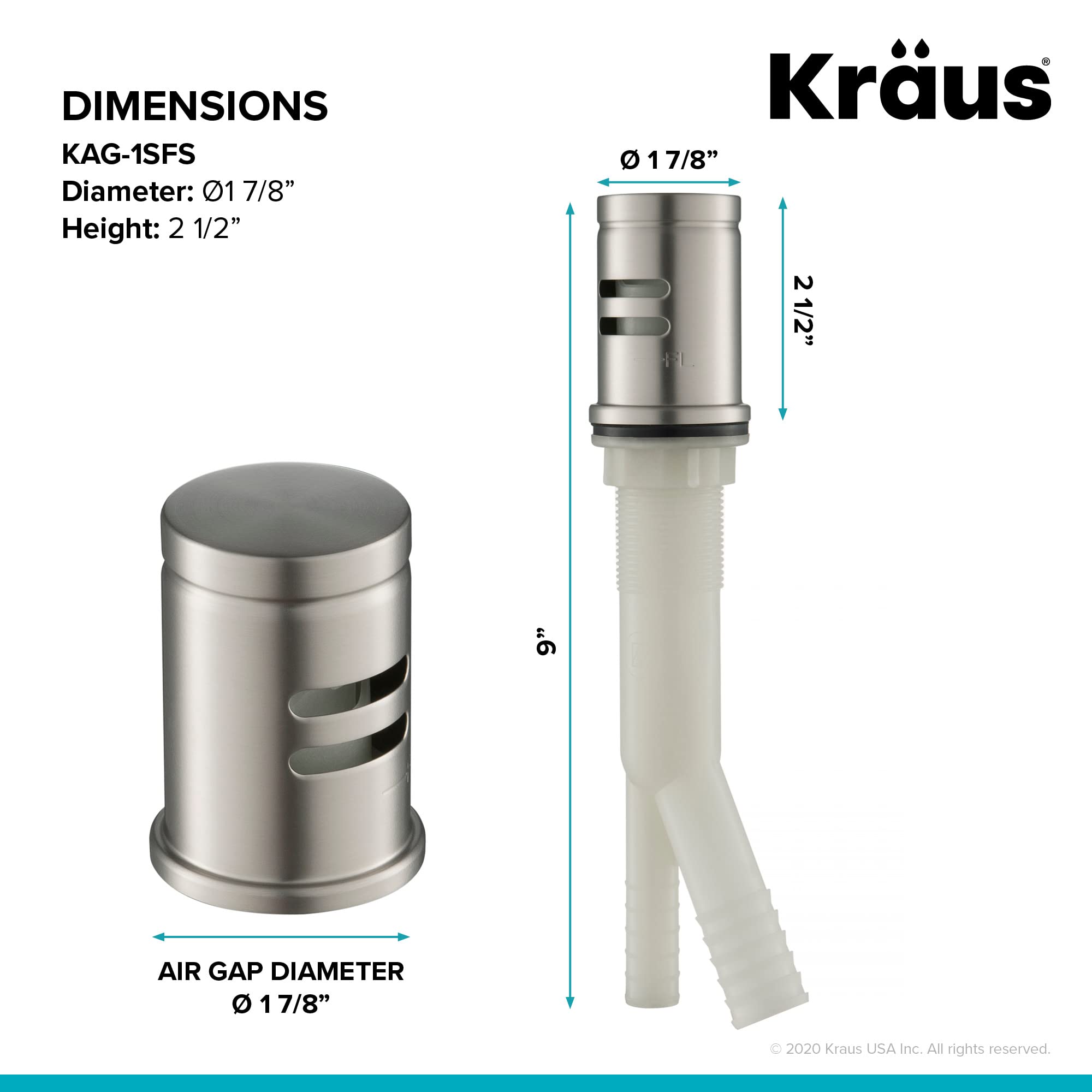 KRAUS Dishwasher Air Gap in Spot Free All-Brite⢠Stainless Steel, KAG-1SFS
