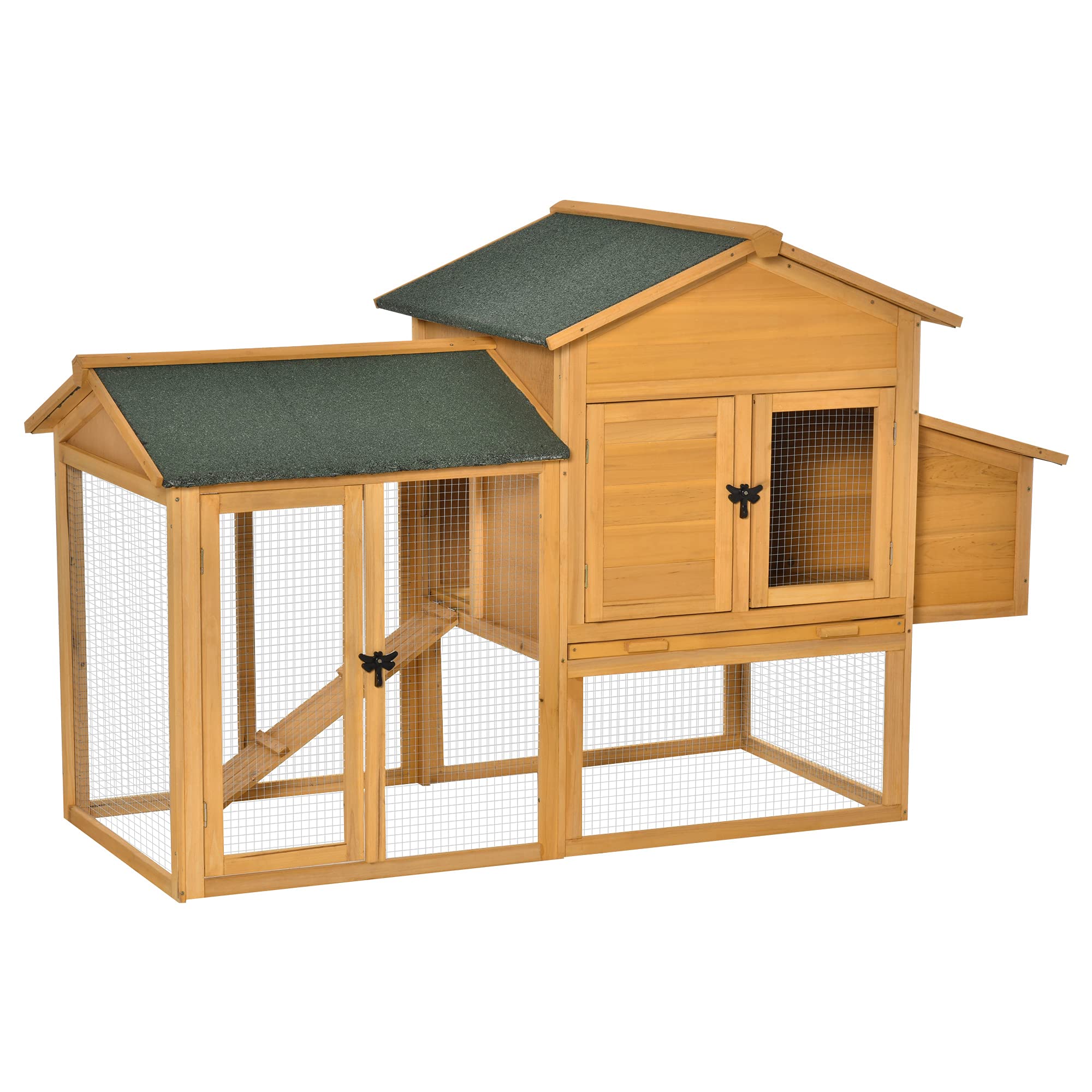 PawHut 66" Wooden Chicken Coop, Outdoor Hen House, Poultry Habitat with Removable Tray, Nesting Box, Ramp