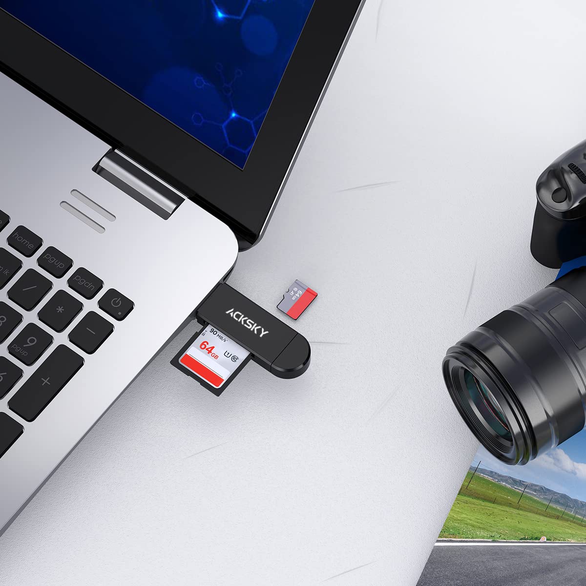 SD Card Reader, Acksky 2 in 1 Micro USB Memory Card Reader, Micro SD Card Adapter OTG for Computer, PC, Android, Laptop, Camera, Mac, Supports SD/Micro SD/Mini SD/TF/SDHC/SDXC/MMC/Micro SDHC