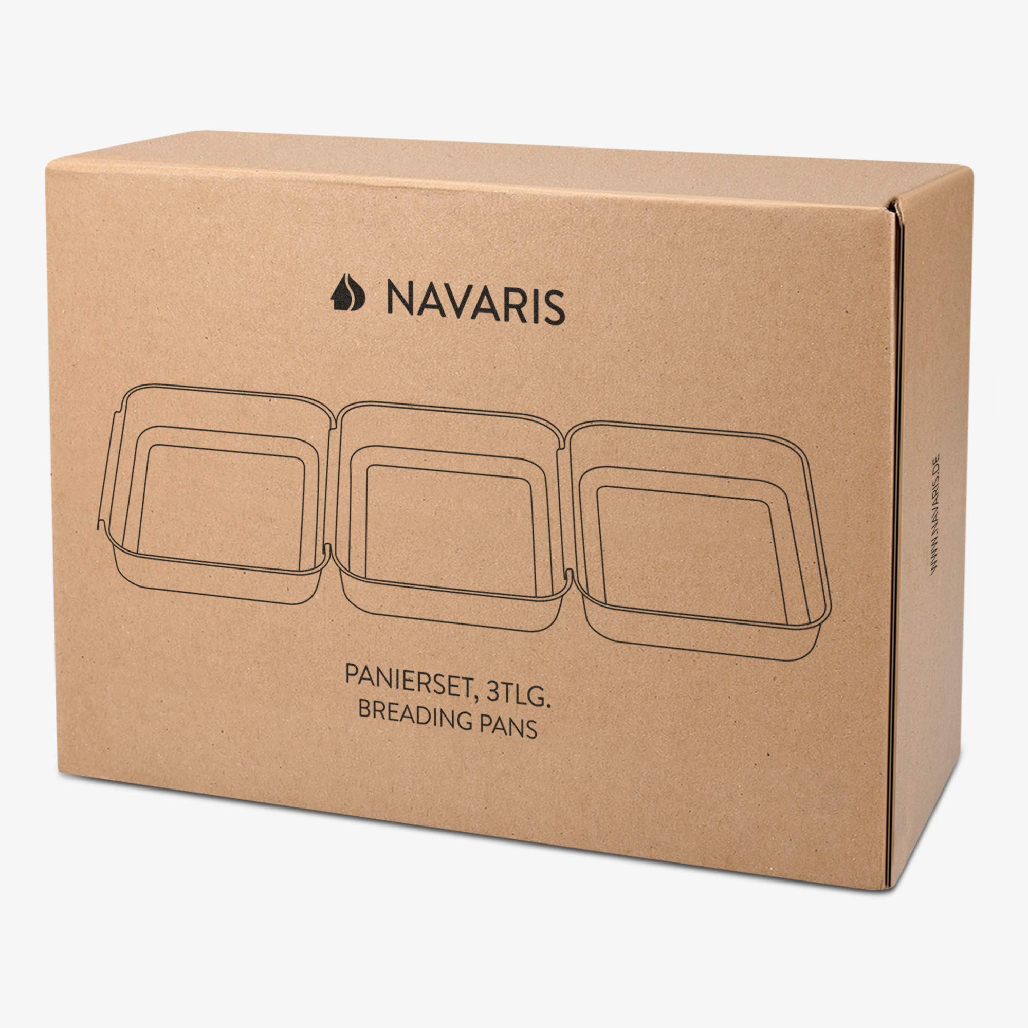 Navaris Breading Trays Set - 3 Stainless Steel Pans for Preparing Bread Crumb Dishes, Panko, Schnitzel, Breadcrumb Coating Fish and Marinating Meat