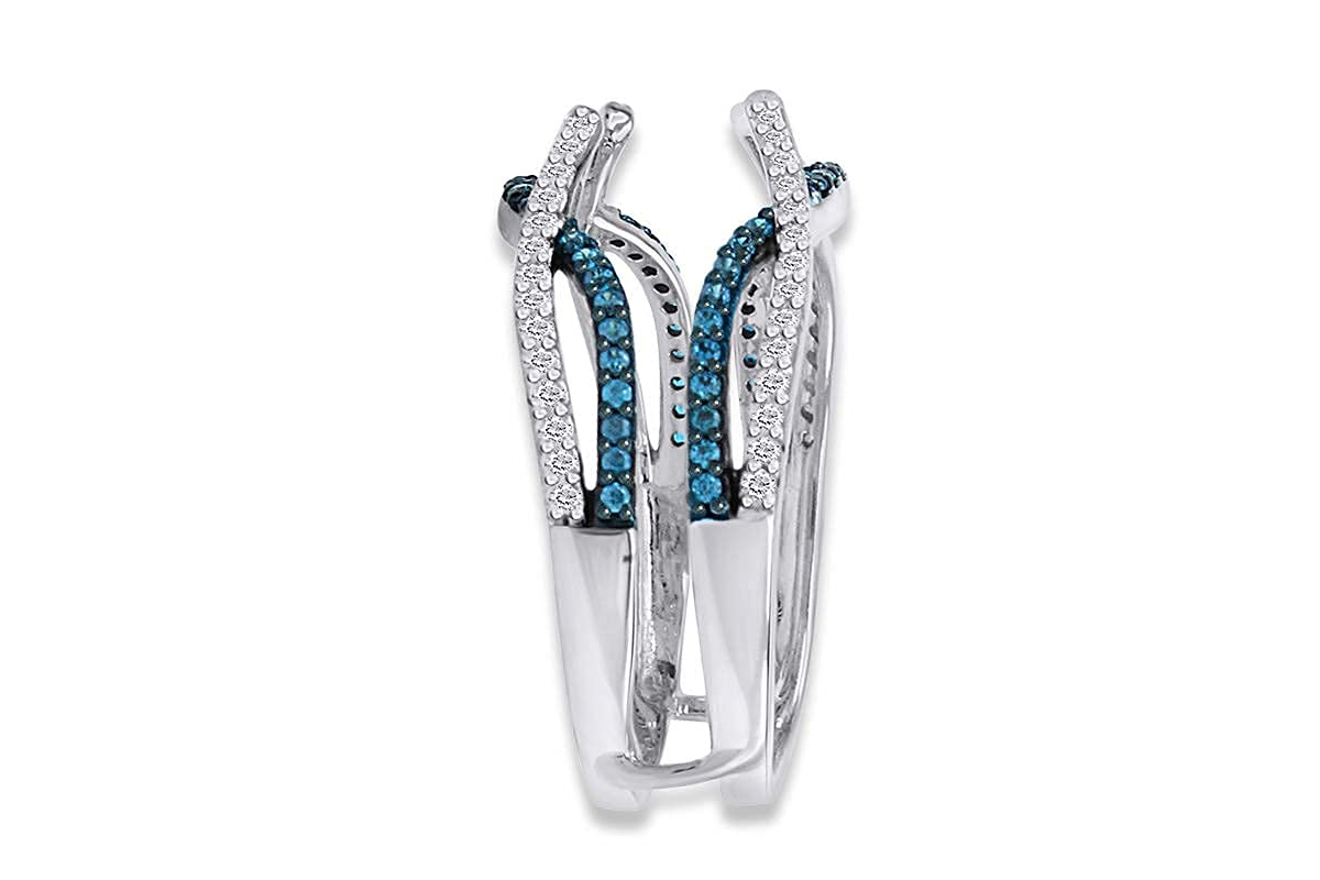 Jewel Zone US Blue White Cubic Zirconia Guard Wrap Ring in 14k White Gold Over Sterling Silver