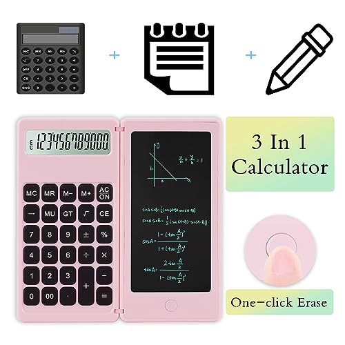IPepul Calculator,Pink Kawaii calculators Desktop with Writing Screen, Large Display, and Quiet Design - Ideal for Students and Office Workers (Pink)