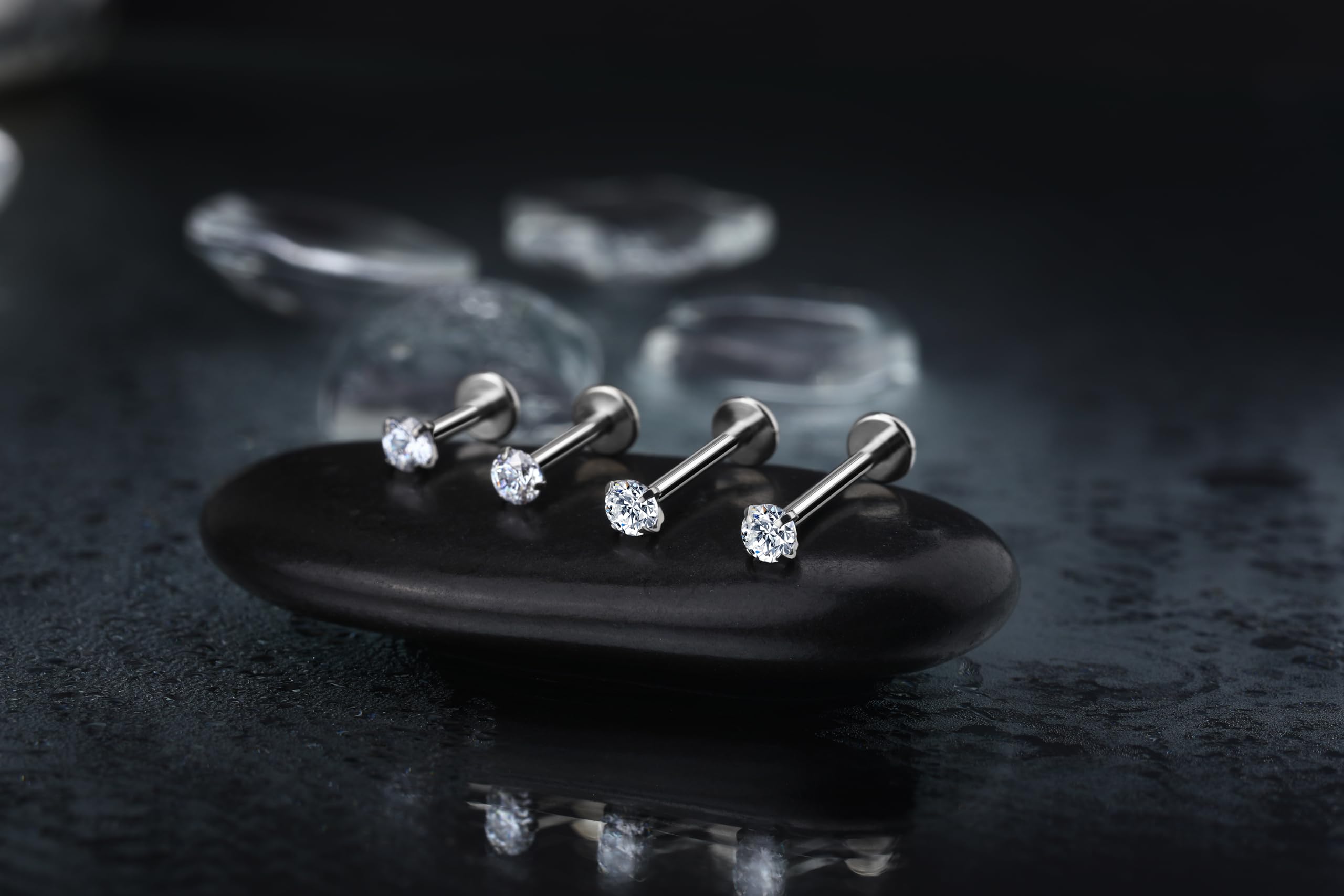 OUFER 16G Lip Ring Studs, G23 Solid Titanium Lip Piercings, Clear CZ Internally Threaded Labret Jewelry, Cartilage Helix Tragus Piercing Jewelry for Women and Men
