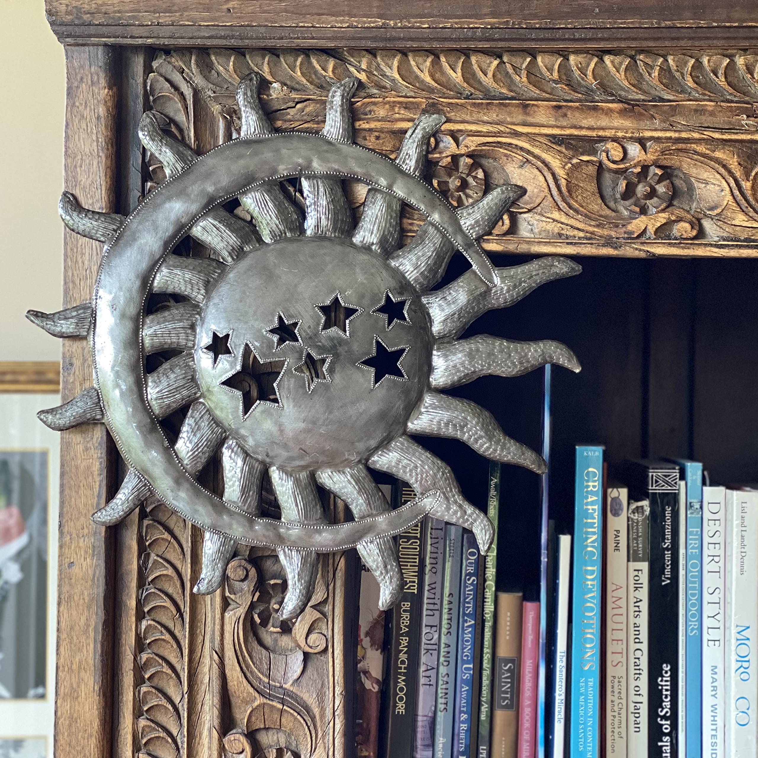 It's Cactus Sun Moon With Stars, Silver Bronze Metal Wall Hanging Art, Haitian Decorative Accents for Your Home 14 In. x 14.5 In.