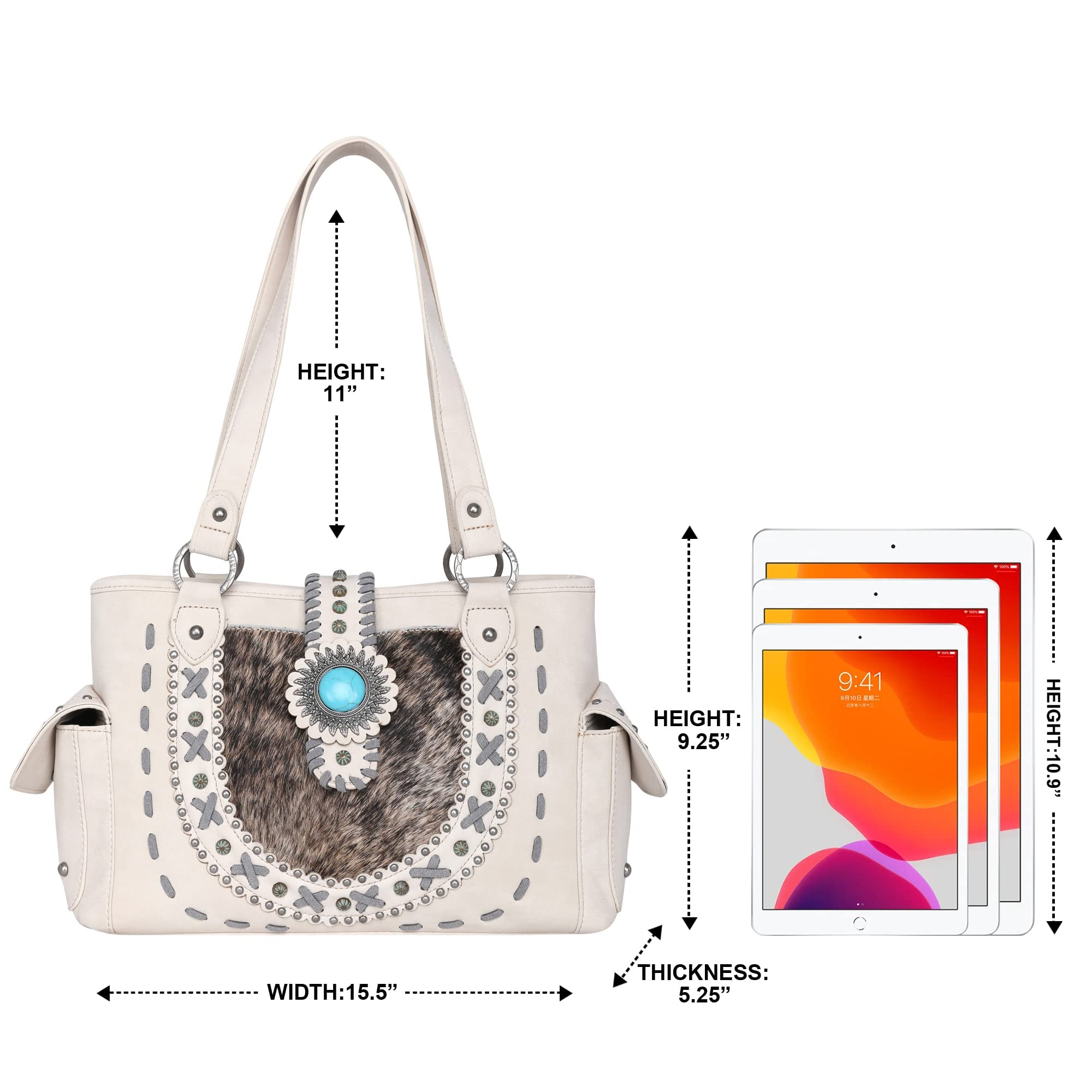 Montana West Trinity Ranch Hair-On Studs Collection Concealed Handgun Satchel Western Shoulder bag for Women AR-TR129G-8086BG-W