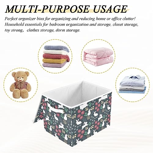 Krafig Foldable Storage Box Large Cube Organizer Bins Easter Retro Rabbit Containers Baskets with Lids Handles for Closet Organization, Shelves, Clothes, Toys