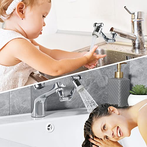 Rotating Faucet Extender,1440° Swivel Robotic Arm Extension Faucet with 2 Spray Functions, Bathroom Sink Sprayer Attachment for Eye/Hair/Face and Gargle Portable Washing
