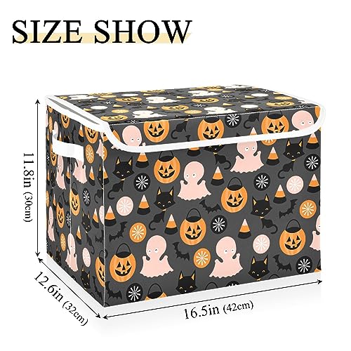 Krafig Foldable Storage Box Large Cube Organizer Bins Halloween Trick Or Treat Containers Baskets with Lids Handles for Closet Organization, Shelves, Clothes, Toys