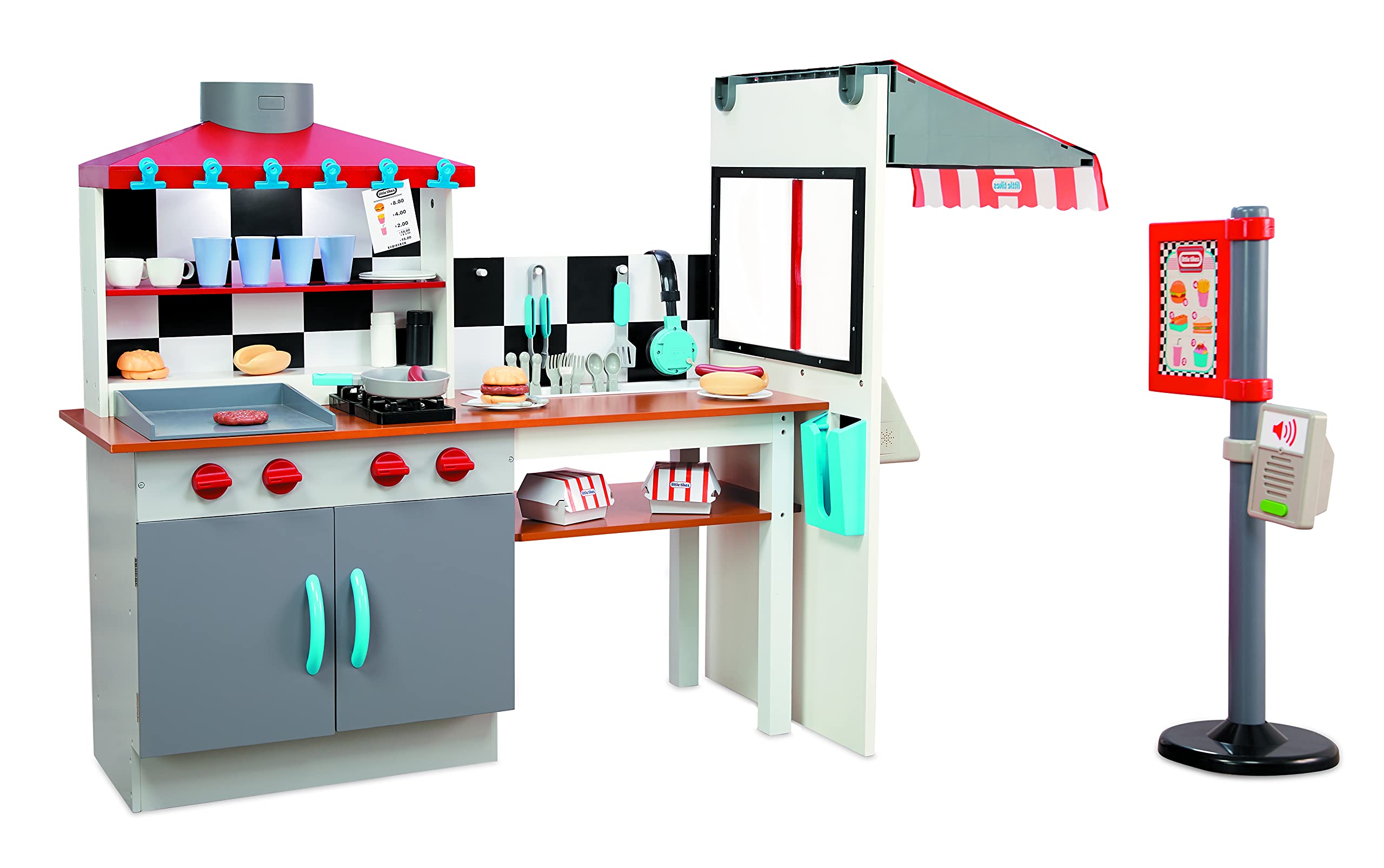 Little Tikes Real Wood Drive-Thru Diner Wooden Play Kitchen with Realistic Lights Sounds and Multi-Sided, 40+ Accessories Set, Gift for Kids, Toy for Girls & Boys Ages 3 4 5+ Years(Multi color)