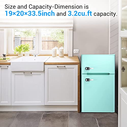 Joy Pebble Small fridge with freezer,3.2 cu.ft compact refrigerator with freezer,Mini Fridge for bedroom, Dorm or Apartment with Adjustable Removable Glass Shelves