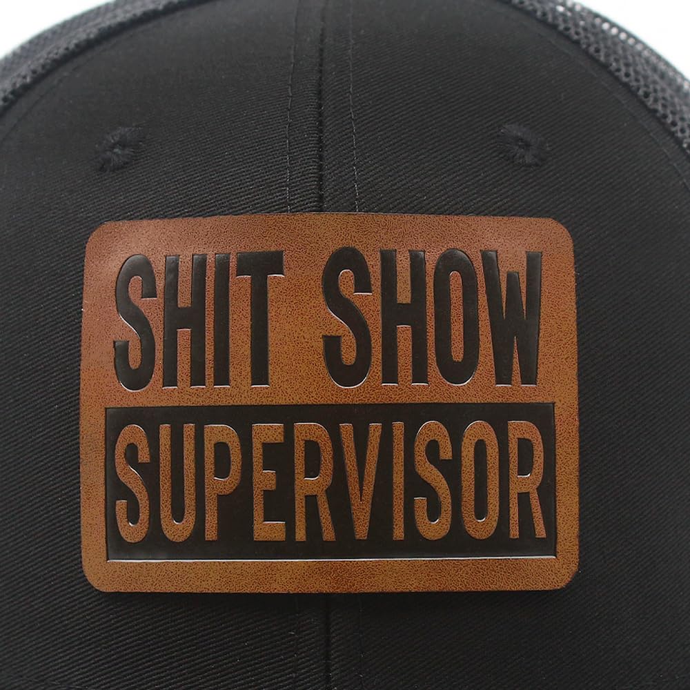 Shit Show Supervisor Leather Patch Hat Baseball Cap Trucker Hats Stylish Unisex Hats for Women Men (US, Alpha, One Size, Gray Black)