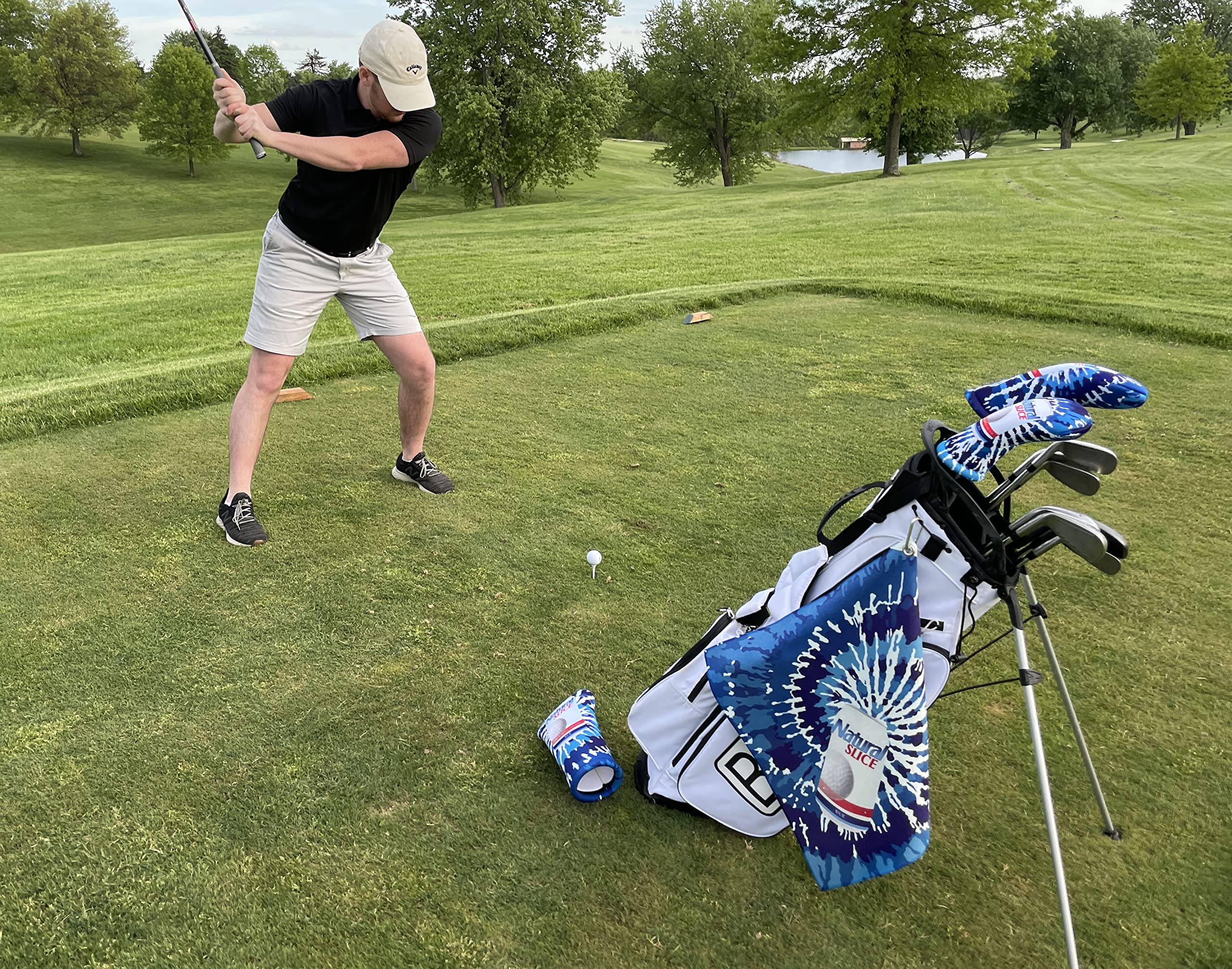 Natural Slice Blue Tie Dye Driver 460cc Club Headcover Handmade by BeeJos