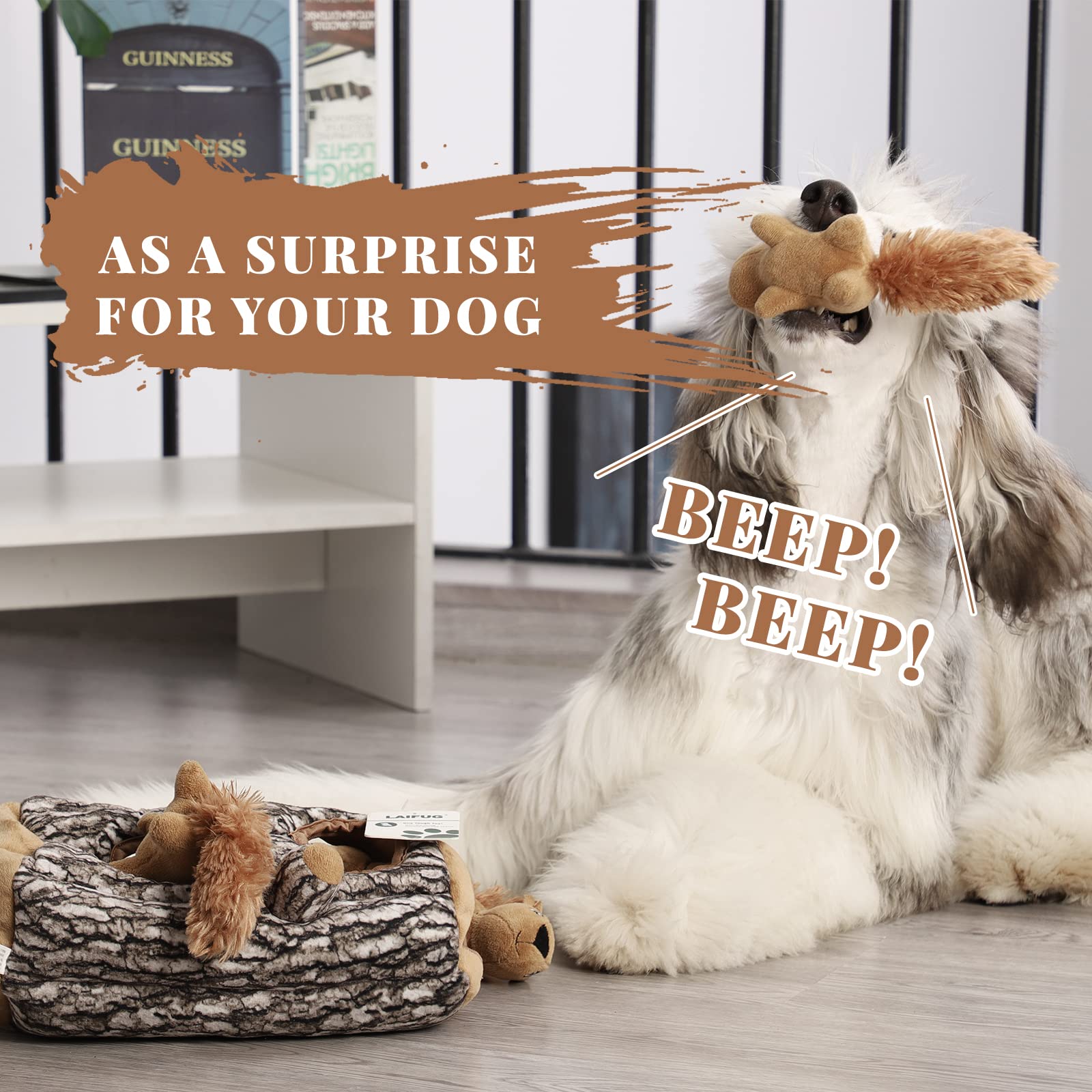 Laifug Hidden Squirrel Plush Dog Toy, Interactive Squeaky Dog Toy Hide and Seek, XL
