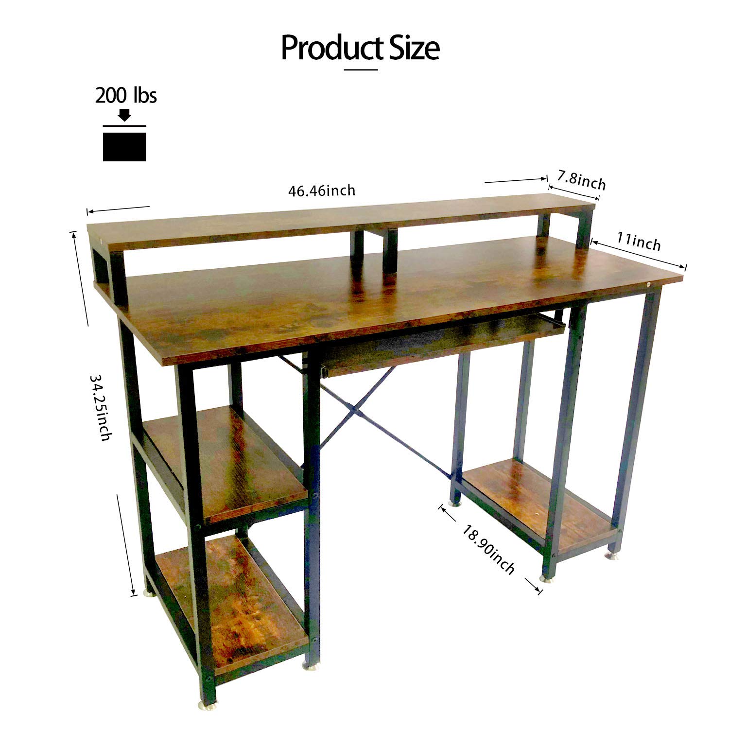 LOVEZ Computer Desk with Storage Shelves/Keyboard Tray/Monitor Stand Desk with Bookshelf Easy Assemble Study Table for Home Office (Brown)