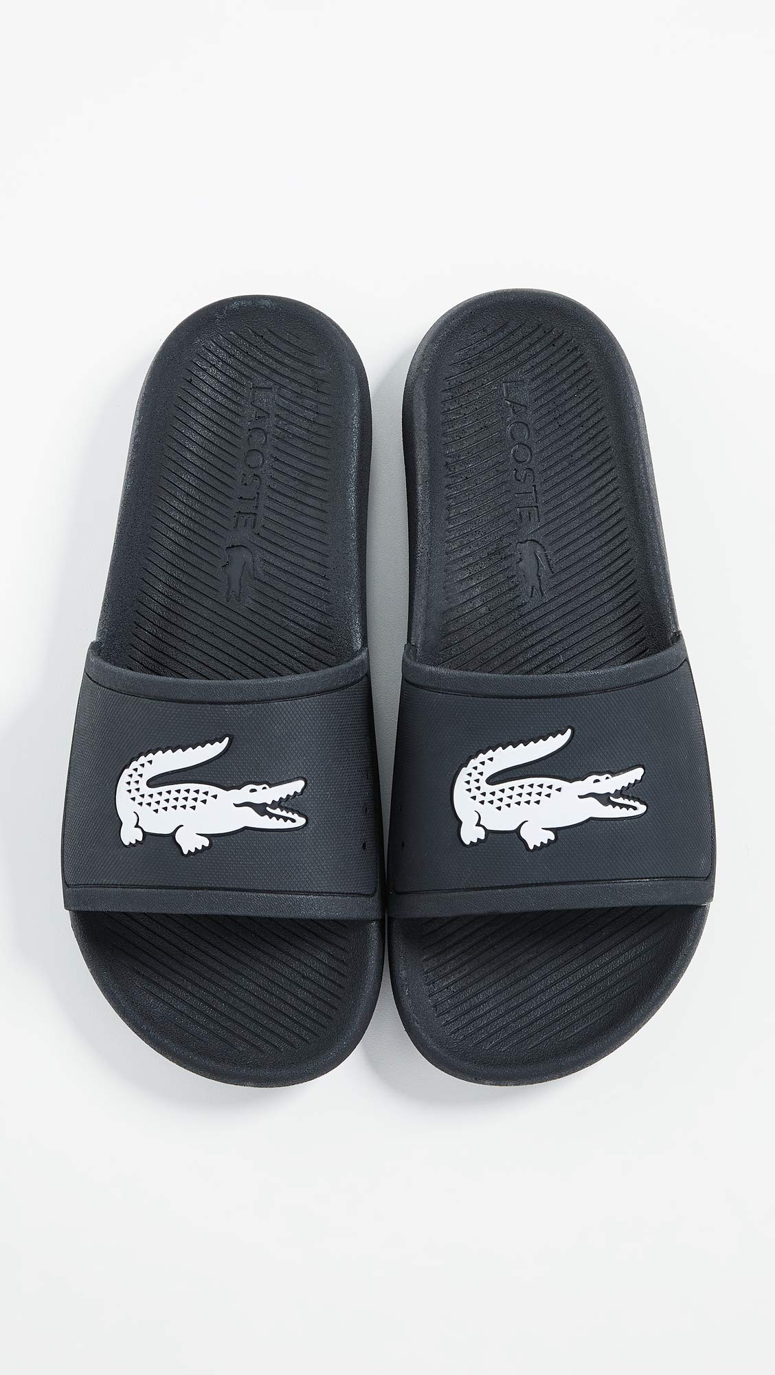 Lacoste mens Croco Slide Sandal, Black/White, 10 US