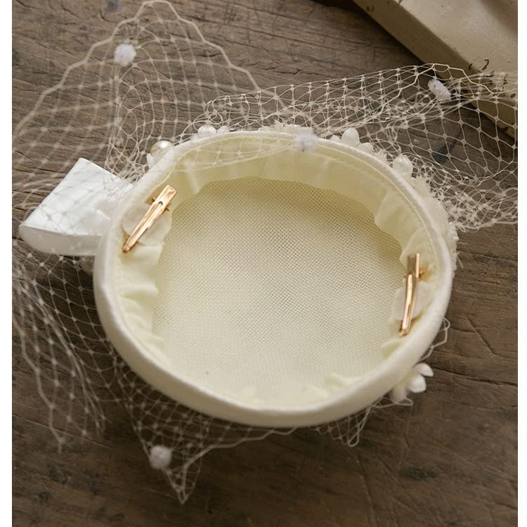 Pearl Bridal Headpiece Handmade Bride Veil Fascinator Wedding Hair Accessories Photo Pillbox Hat