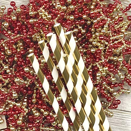 Navy Blue and Gold Foil Paper Straws - Stripe Chevron Solid - 100 Pack