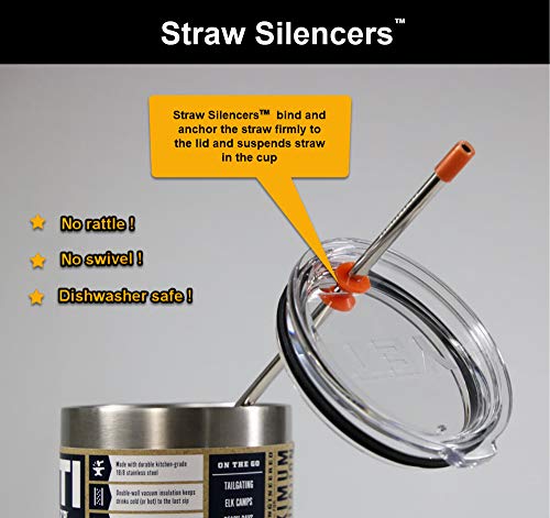 RAINIER Stainless Steel Metal Drinking Straws | Fits Yeti RTIC or Any 20 or 30 oz Tumbler| Extra Long Reusable Ecofriendly | Set of 8 Angled Straws with Silicone Silencers, Comfort Tips, 2 Brushes