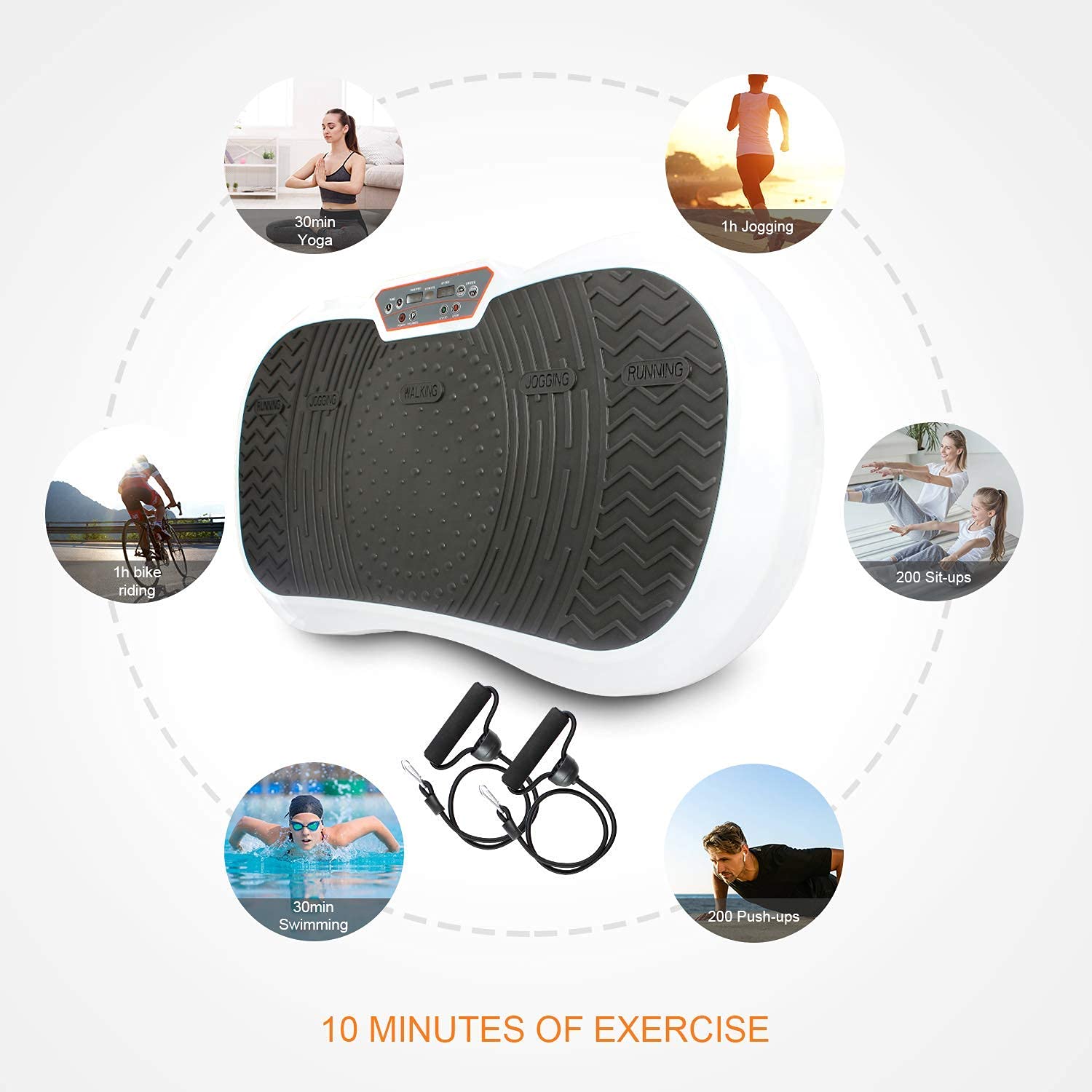Leogreen Vibration Plate, Portable 3D Exercise Machine with 2 Resistance Bands, Whole Body Trainer for Home Fitness with 180 Levels Adjustable Speed and Time Settings, Maximum Weight 330lbs