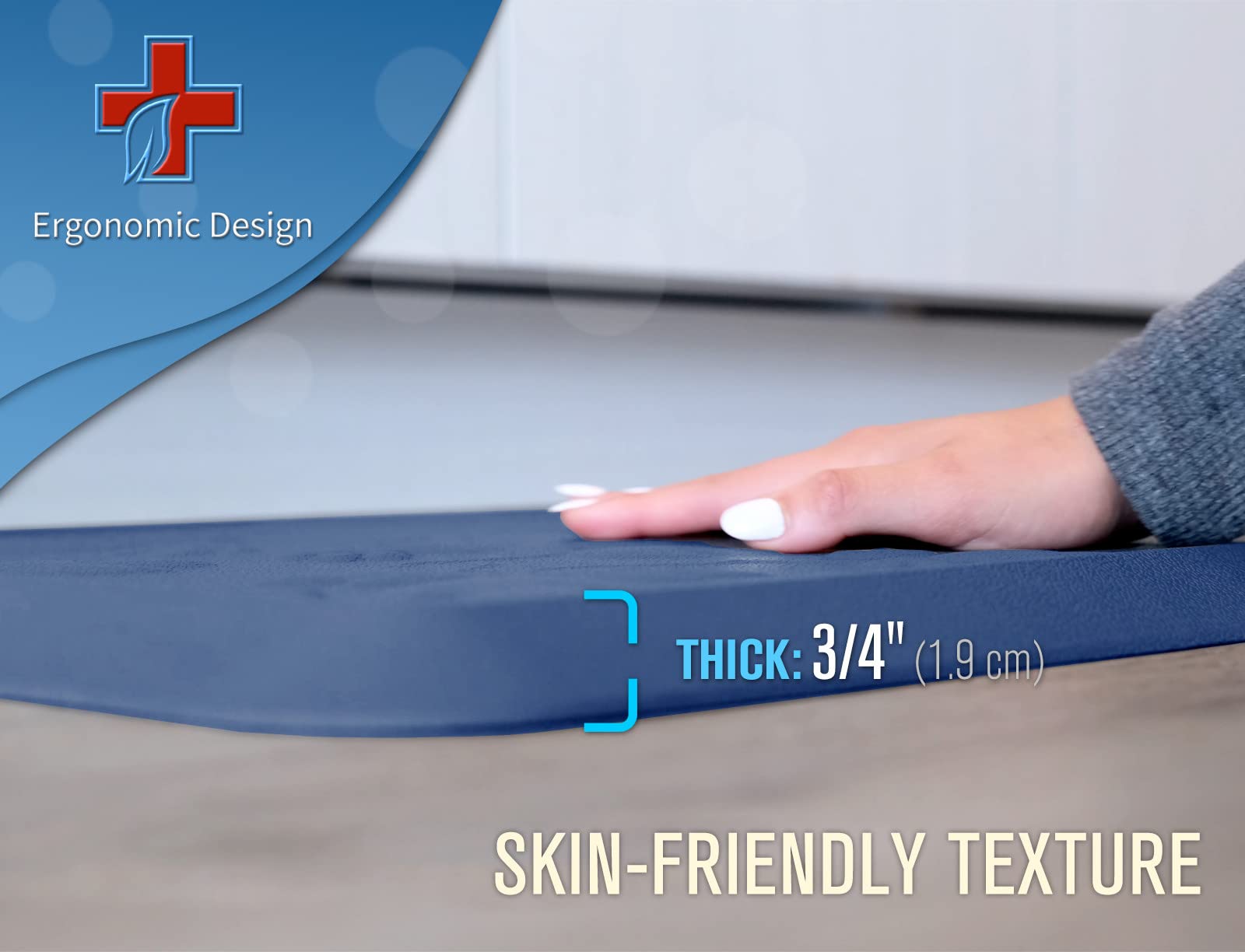nbstep Anti Fatigue Mats for Kitchen Floor, 3/4" Thick 3D Massage Kitchen Floor Mat - Non-Slip Foam Comfort Cushion for Home Sink, or Yoga, Ergonomically - All Day Support - Stress Relief, Blue