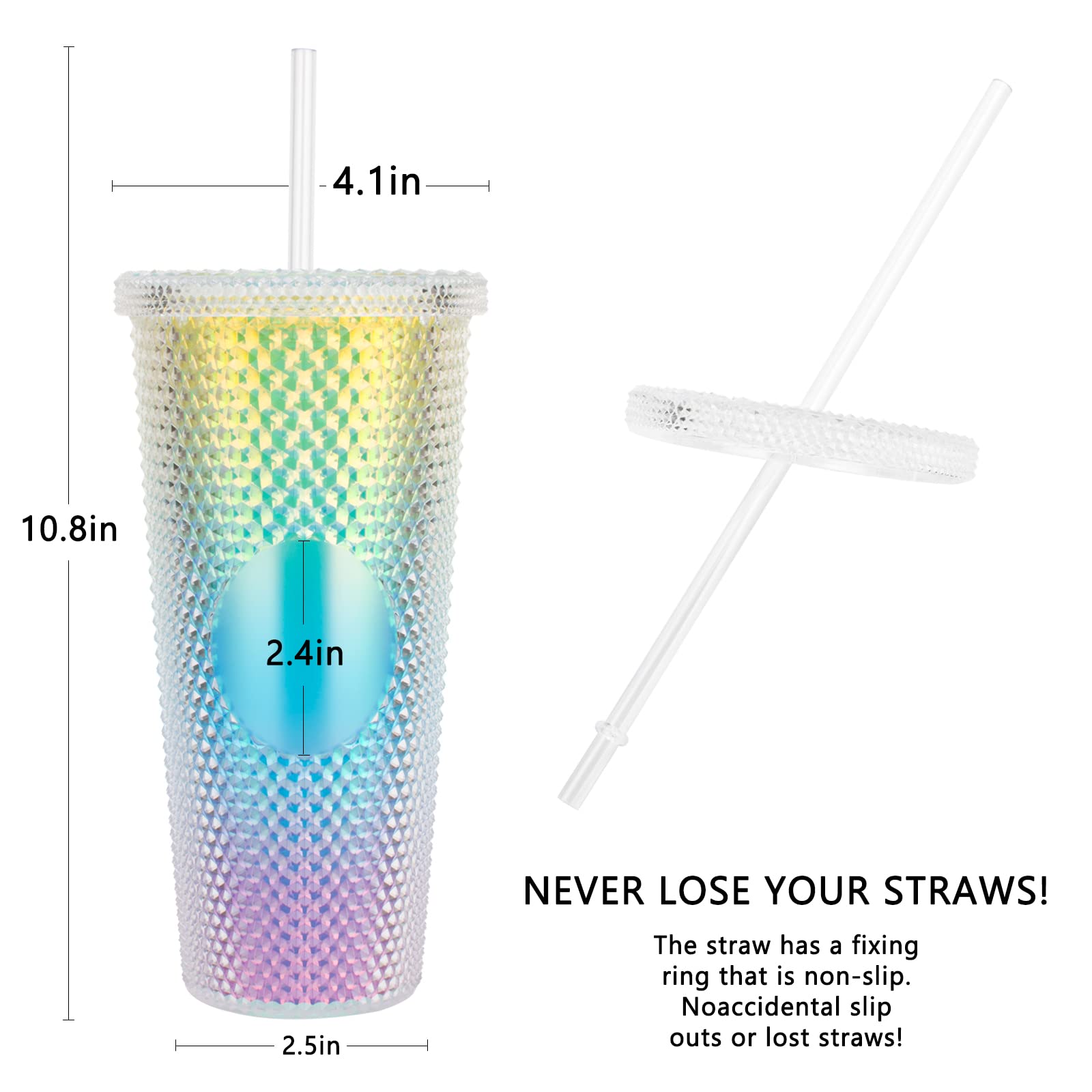 Luxfuel 24 oz DIY Studded Tumbler with Lid and Straw, Reusable Plastic Acrylic Cup,Double Walled Matte Travel Tumbler for Iced Coffee, Cold Water,Smoothie,Wide Mouth,Spill Proof,100% BPA Free,2 Pack