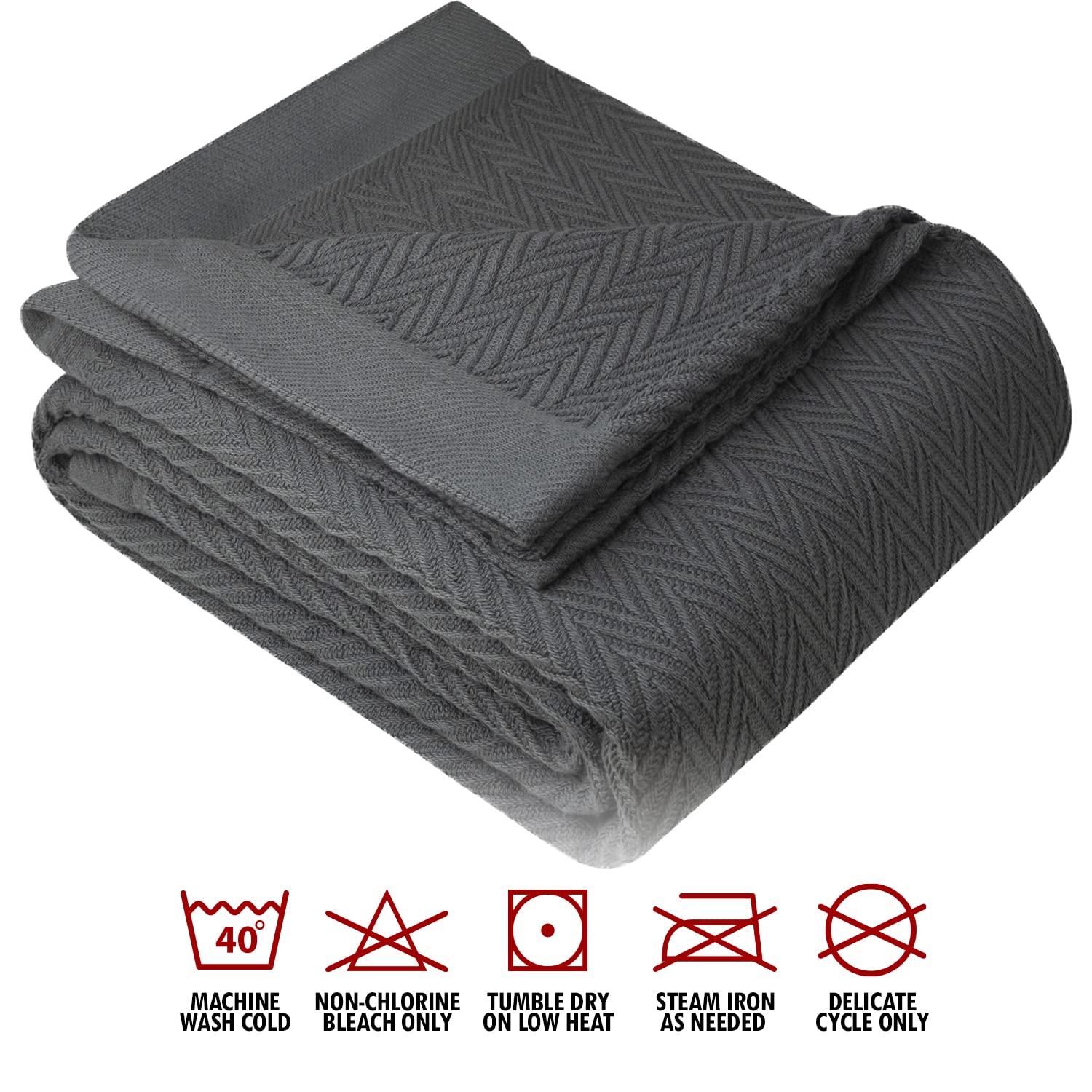 Infinitee Xclusives 100% Cotton Blanket, Queen Size 90X90, Lightweight Thermal Blanket, Soft Breathable and Cozy Blanket for All Seasons (Charcoal Gray)