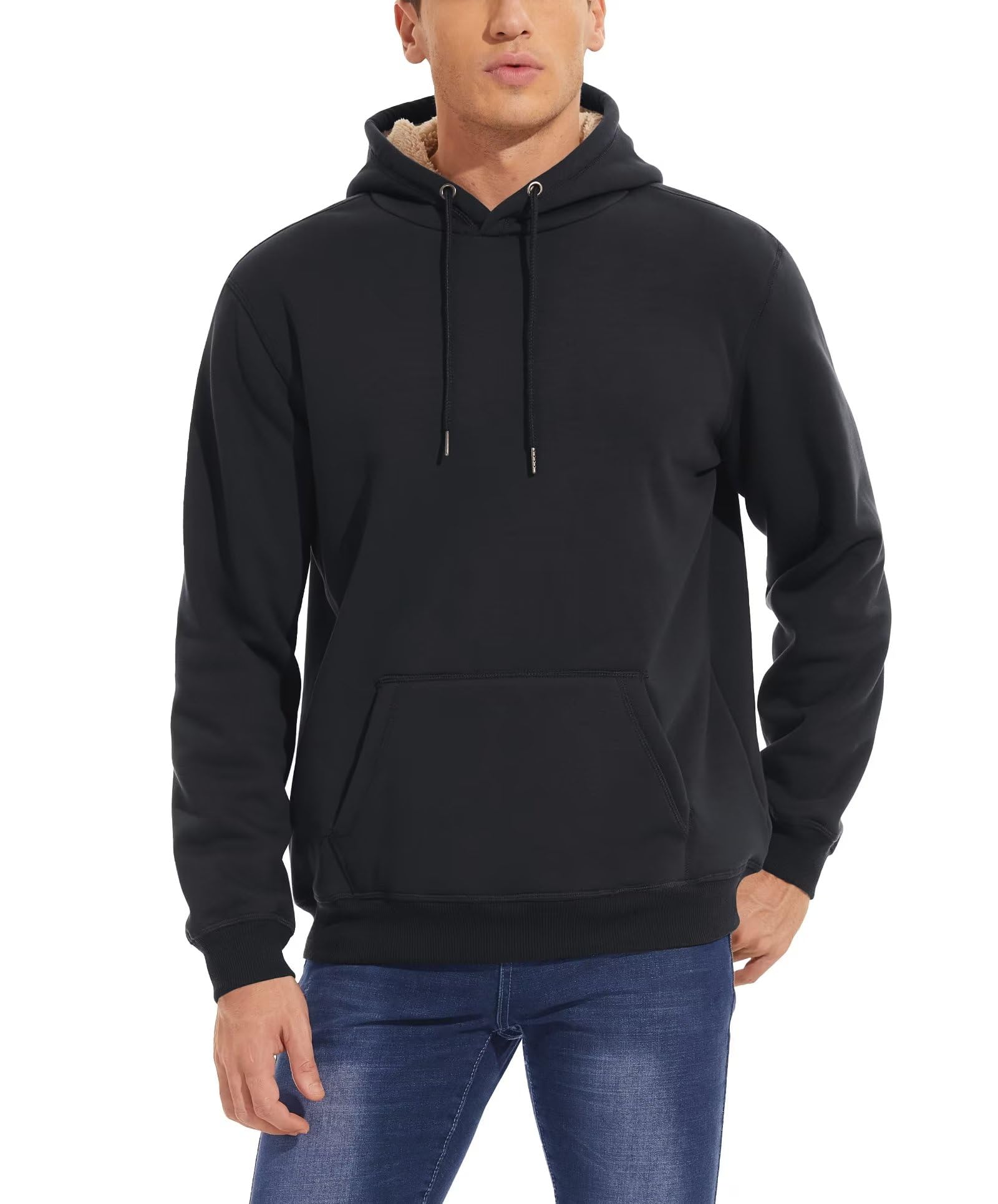 MAGCOMSEN Pullover Hoodie Men Heavyweight Hoodies for Men Pullover Sweatshirt for Men Sherpa Sweatshirts Athletic Hoodies Fleece Sweatshirts for Men Black